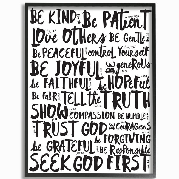 Ebern Designs Virtues Black And White Framed On Canvas Textual Art ...