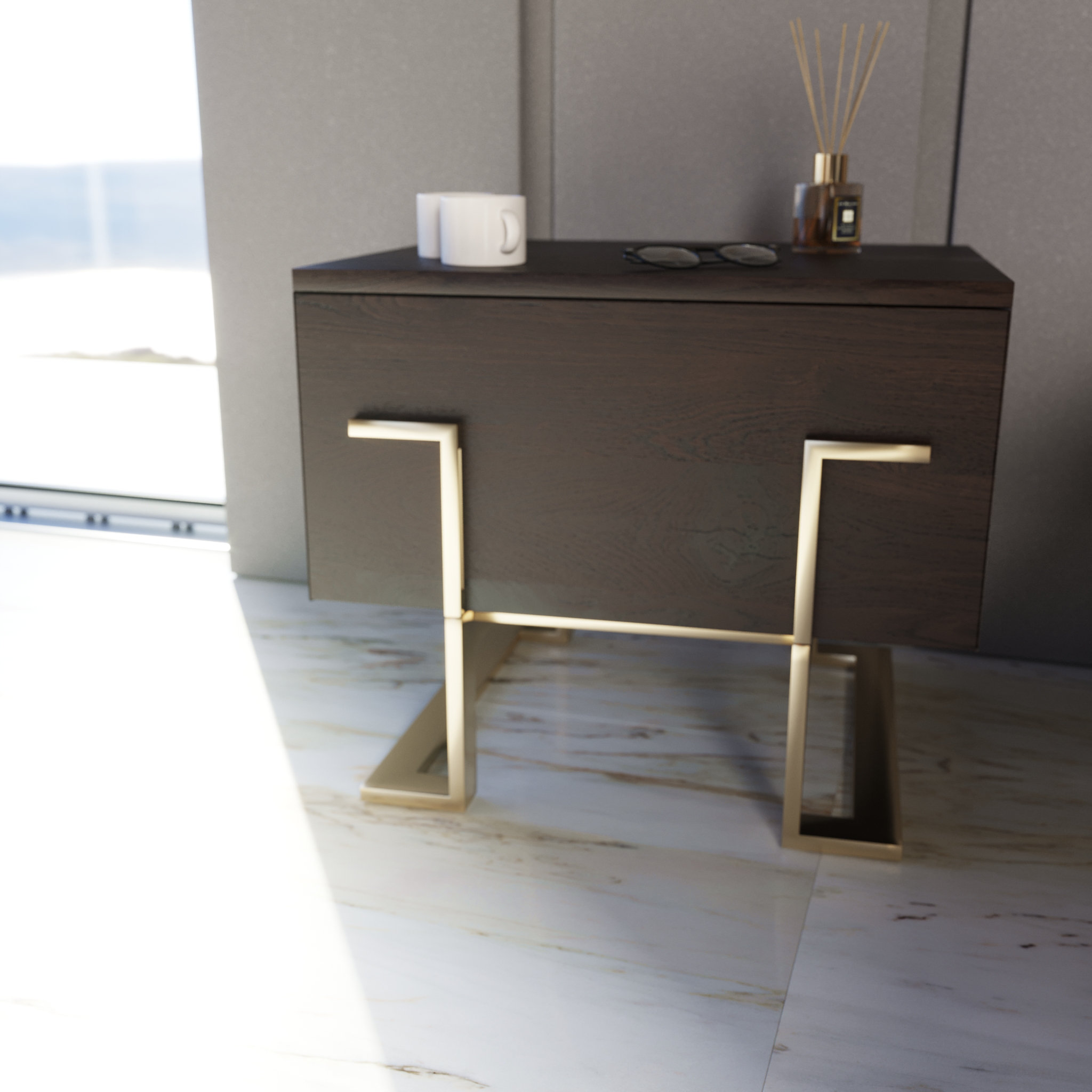 Everly Quinn Tide Smoked Ash/Gold Nightstand | Wayfair