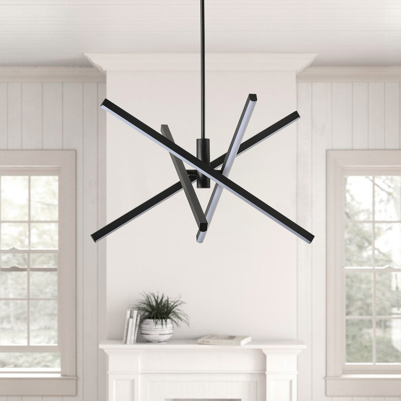 Ivy Bronx 6000K Daylight 40W Dimmable LED Linear Pendant Light, Black ...