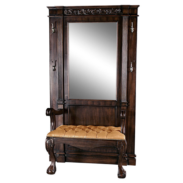 Fleur De Lis Living Jaydon Mahogany Solid Wood Hall Tree with Bench ...