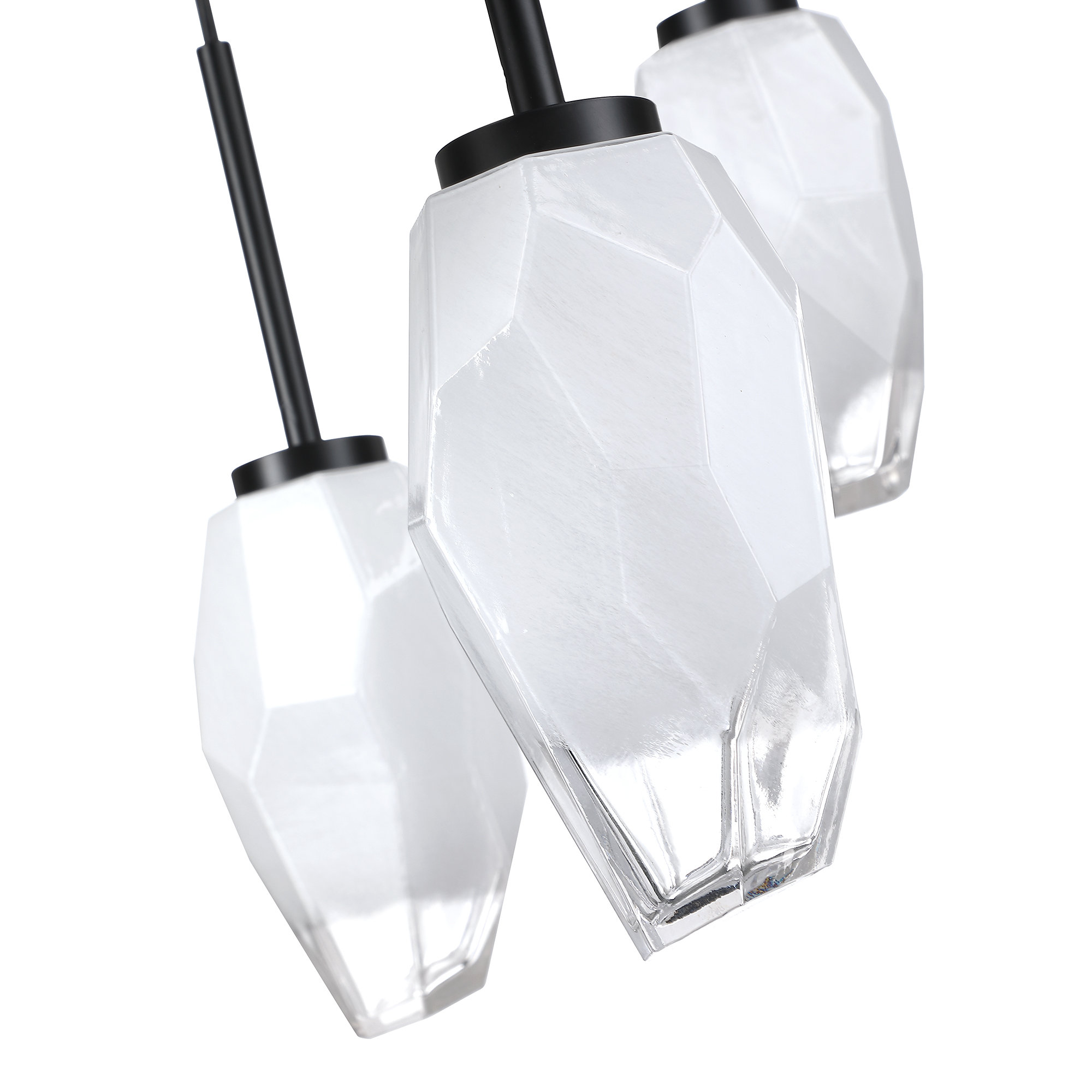 Everly Quinn SOREN 3-Light G9 Pendant Light - Black Finish, Sculpted Ice Glass, LED Compatible ...
