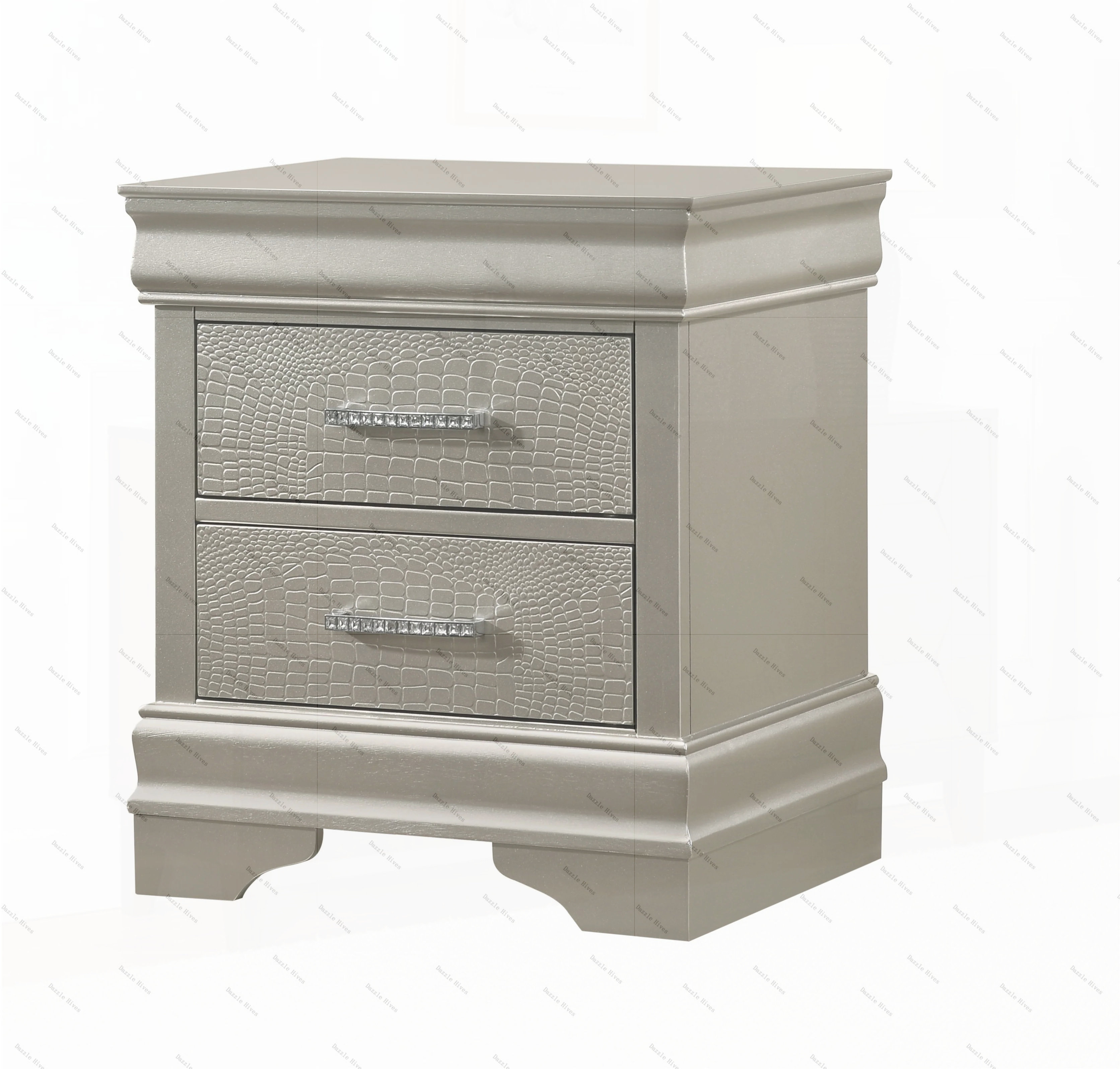 Mercer41 1pc Modern Glam Style Two Drawers Nightstand Champagne Solid Wood Crystal-Like Diamond ...