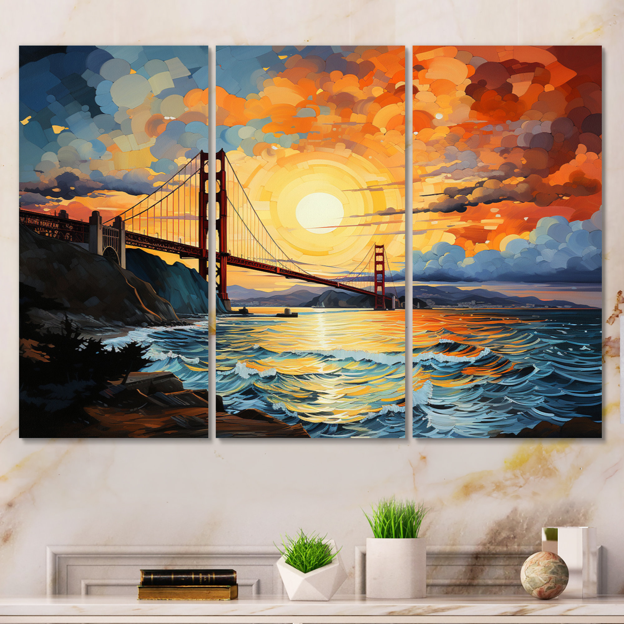 Dovecove Orange Bridge Golden Gateway Yellow II - Bridges Canvas Wall ...