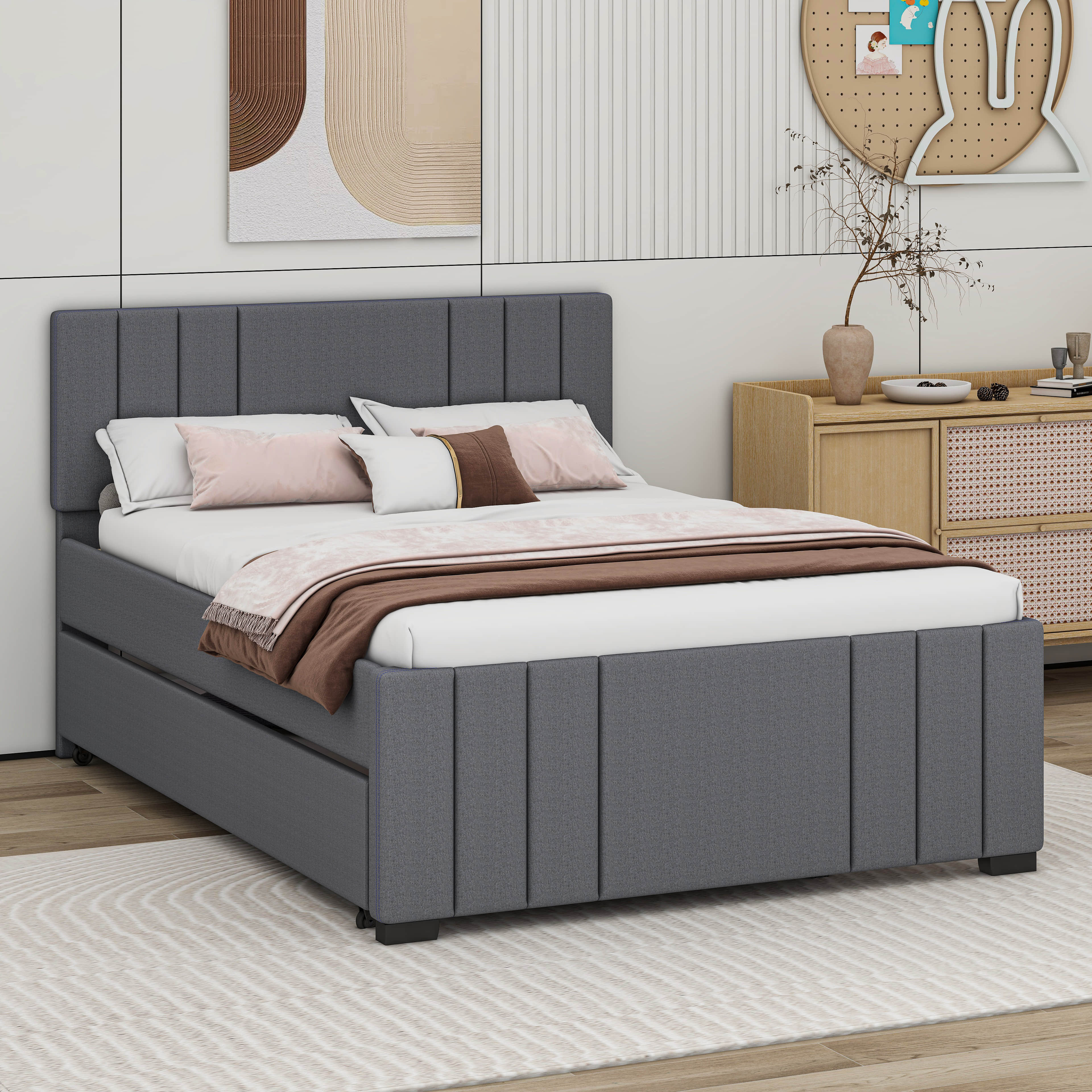 Latitude Run® Full Upholstered Platform Bed With Trundle - Wayfair Canada