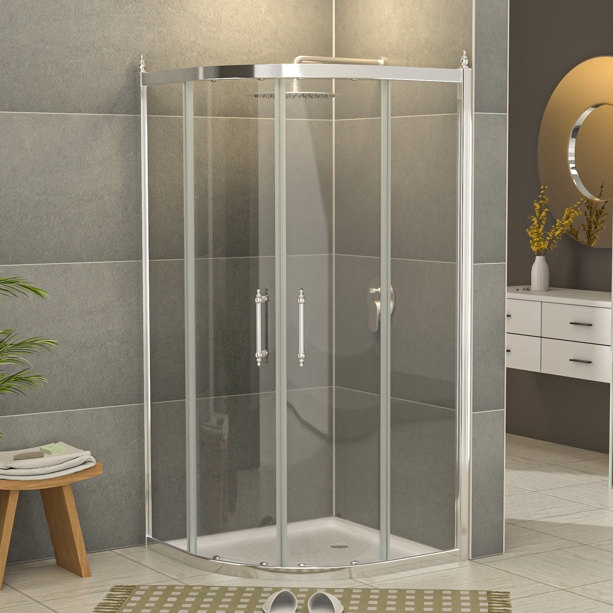 Sarlai 36 - 36" W x 75" H Double Sliding Framed Corner Round Shower ...