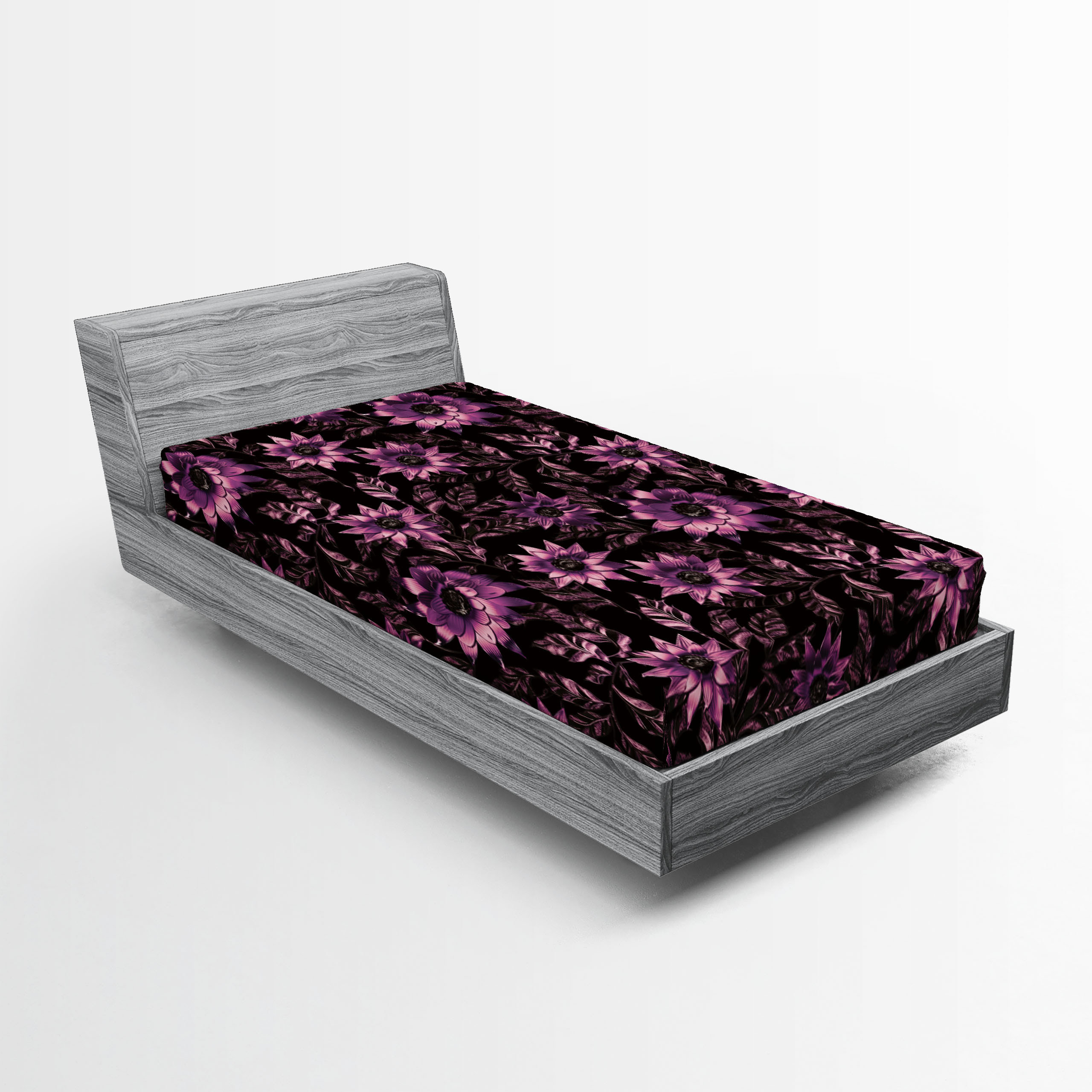 Ambesonne Dark Jungle Fitted Sheet Botany Flowers Leaves TwinXL Size ...