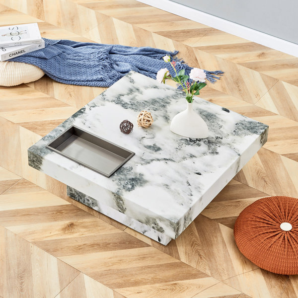 Ivy Bronx Lezli Modern and Practical Coffee Table in Imitation Marble ...