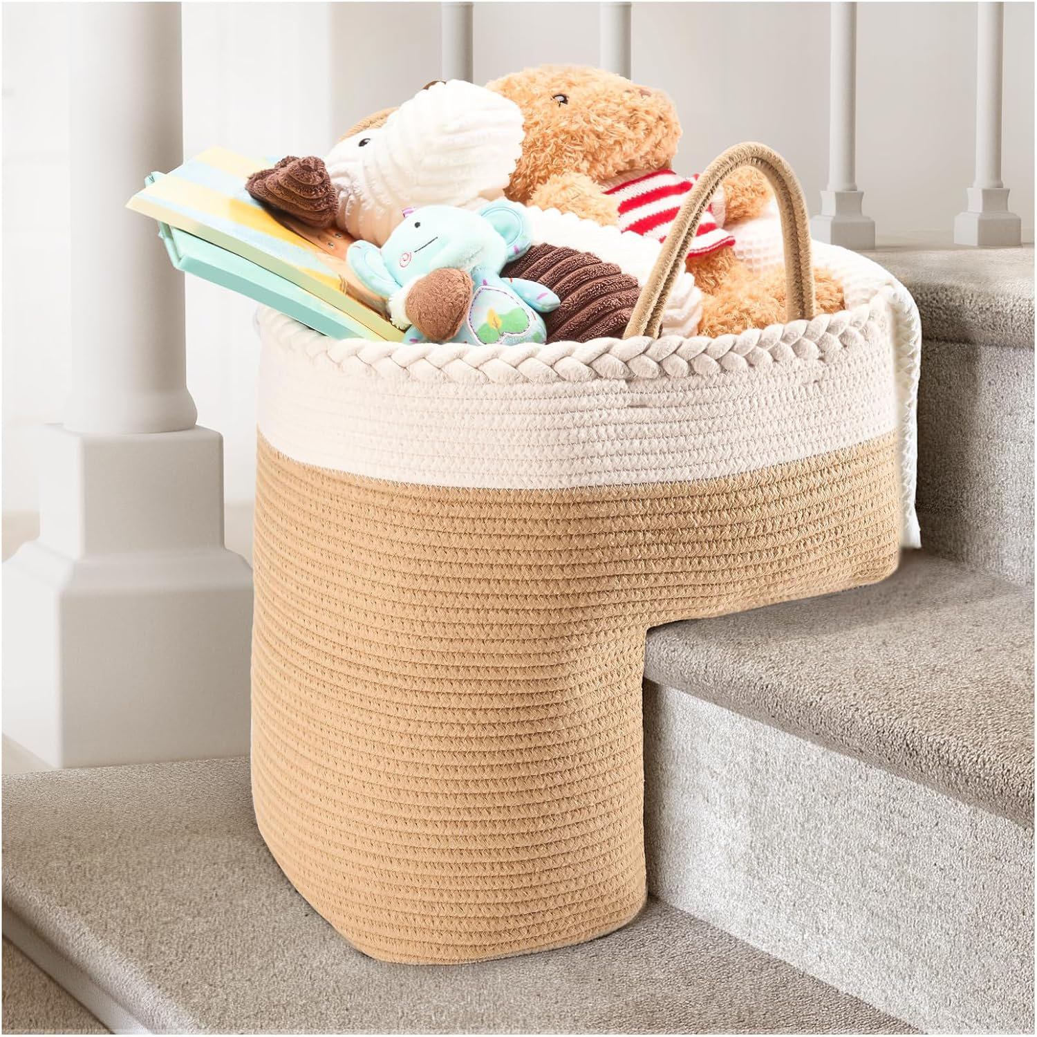 Beachcrest Home™ Stair Basket, Cotton Rope Staircase Basket For ...