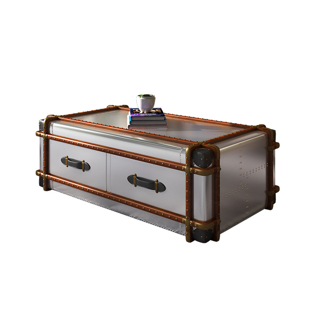 Jes Design Industrial Vintage Aluminum Luggage Coffee Table Coffee ...