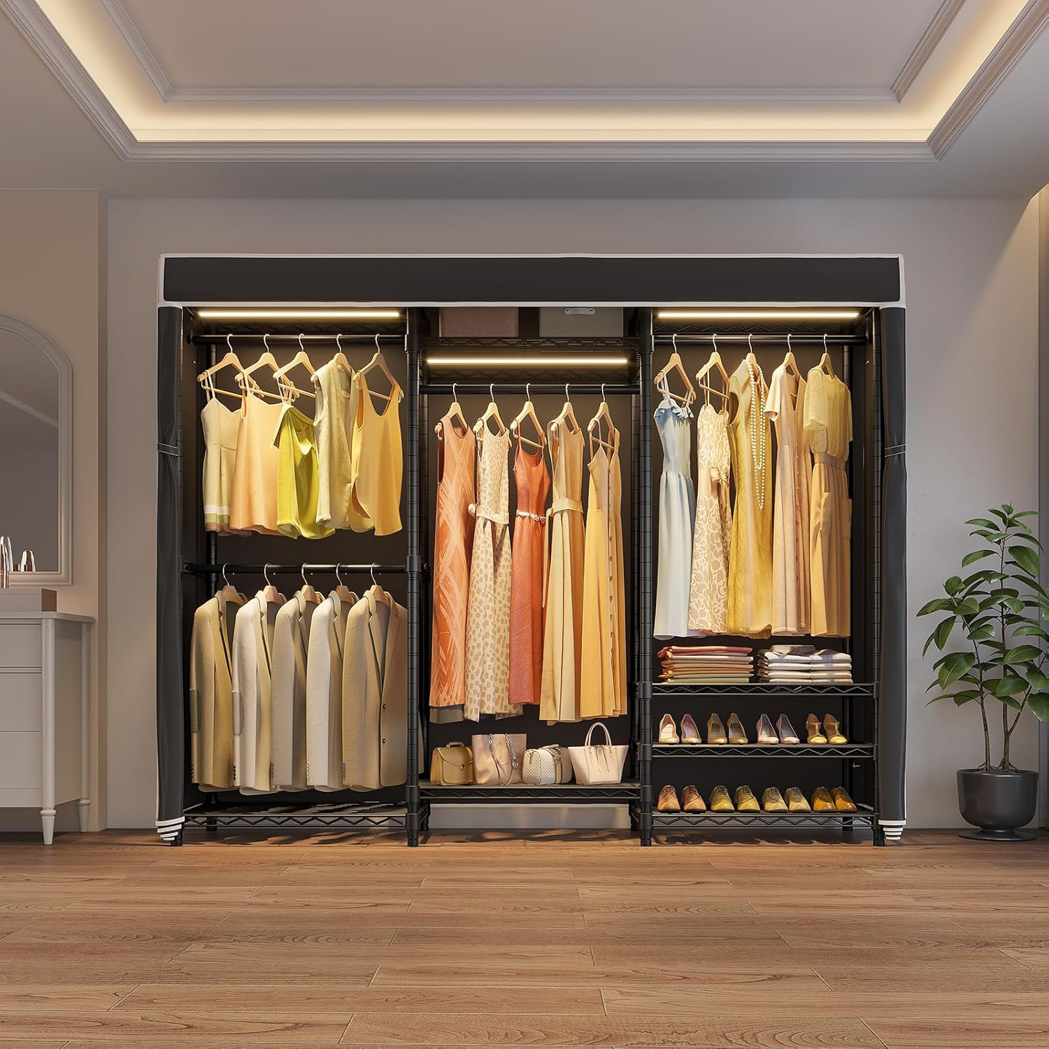 Latitude Run® V5LC Garment Rack Heavy Duty Covered Clothes Racks with ...