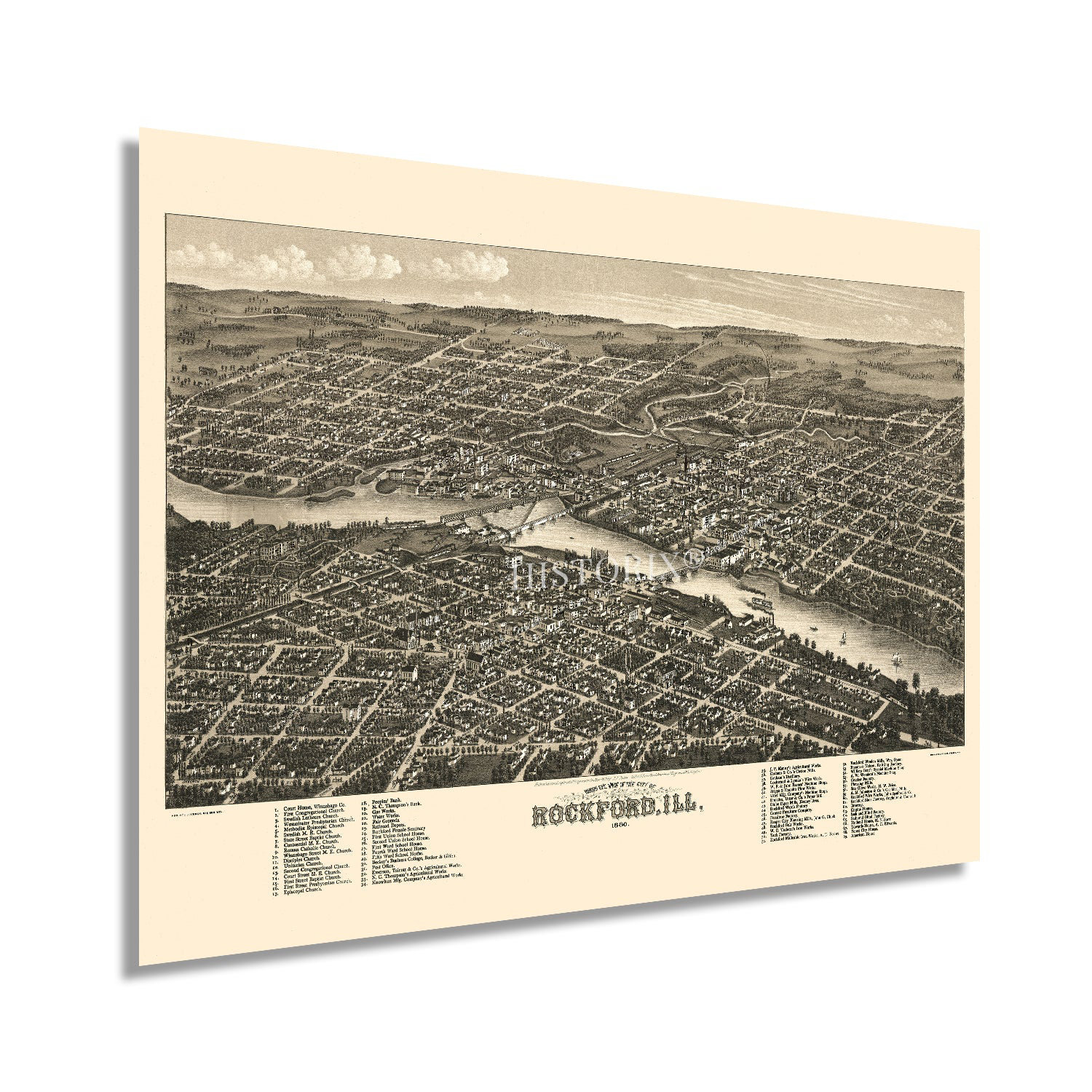 HISTORIC PRINTS 1880 Rockford Illinois Map Poster On Paper Print | Wayfair