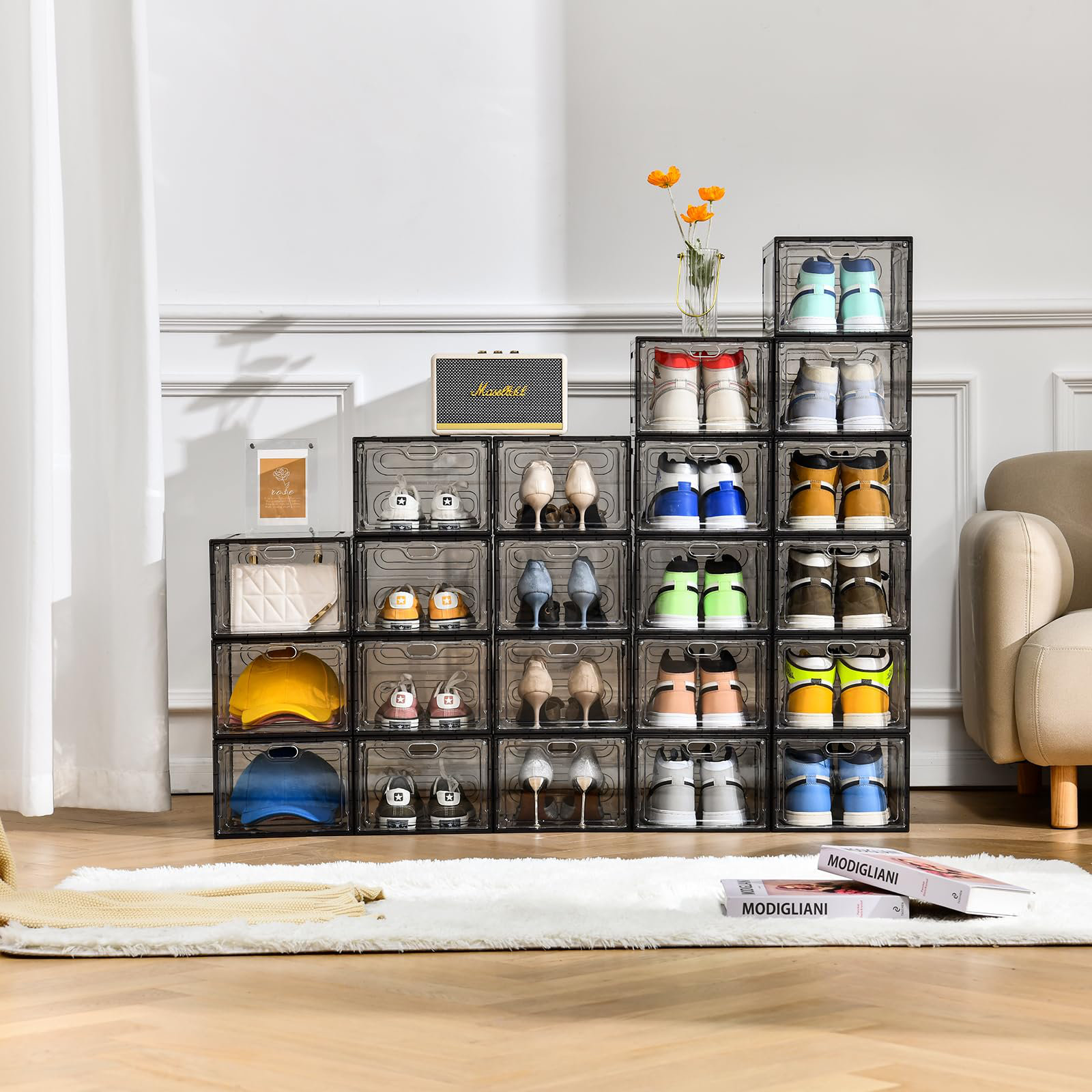 Rebrilliant Transparent Shoe Storage Organizer, Stackable Shoe Boxes ...