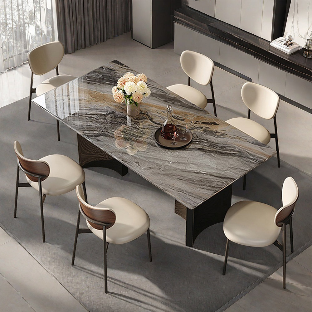 ALLNICEDT Luxury Modern Rectangular Marble Dining Table Set - Wayfair ...