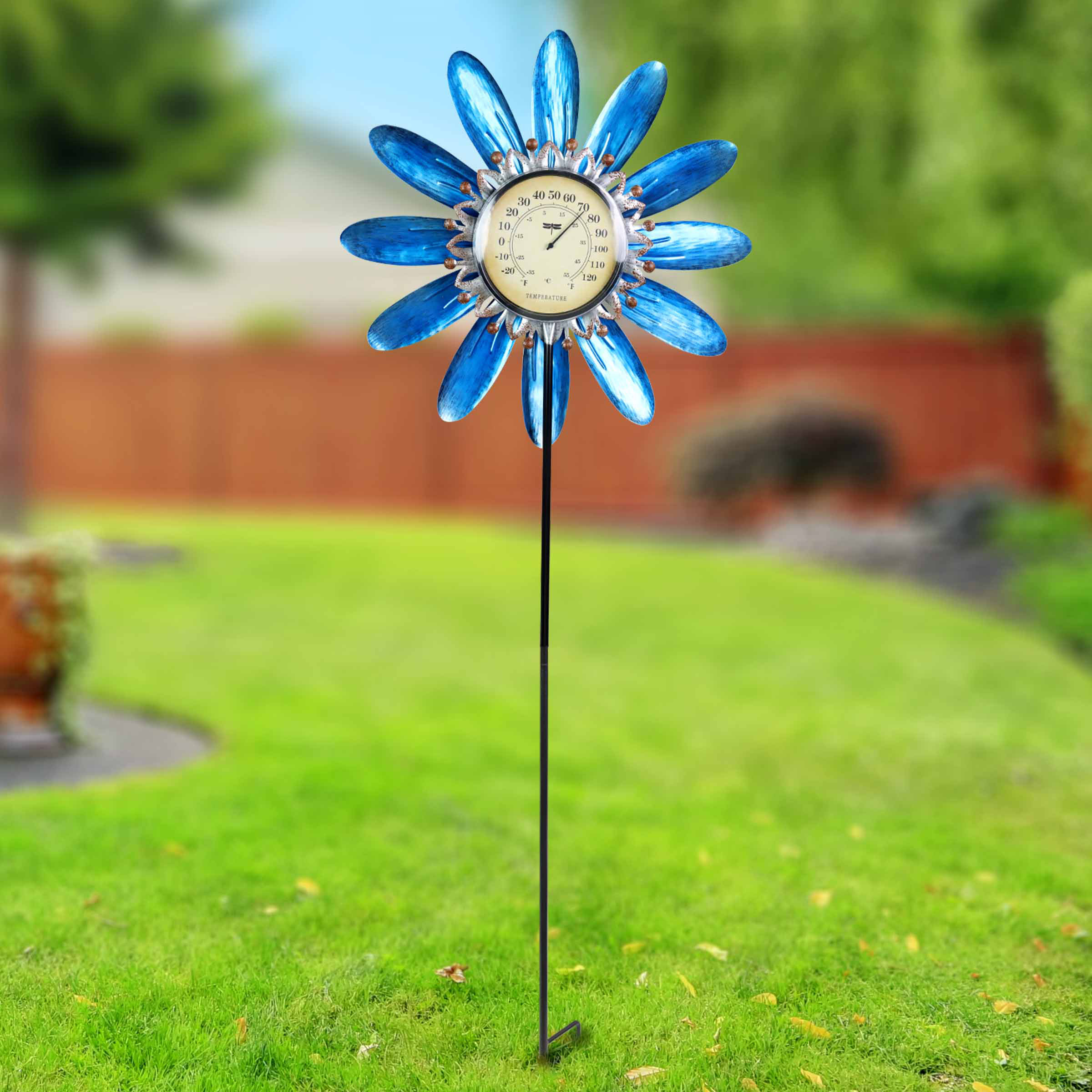 Exhart Spinning Flower Thermometer NaN Garden Stake, 17.5 by 50 Inches ...
