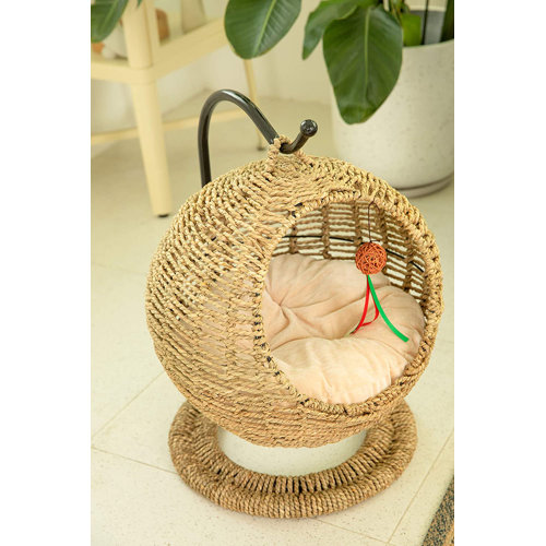 YoSpot 24" Hand Made Wicker Cat Bed Basket Swinging Pet House Nest for ...
