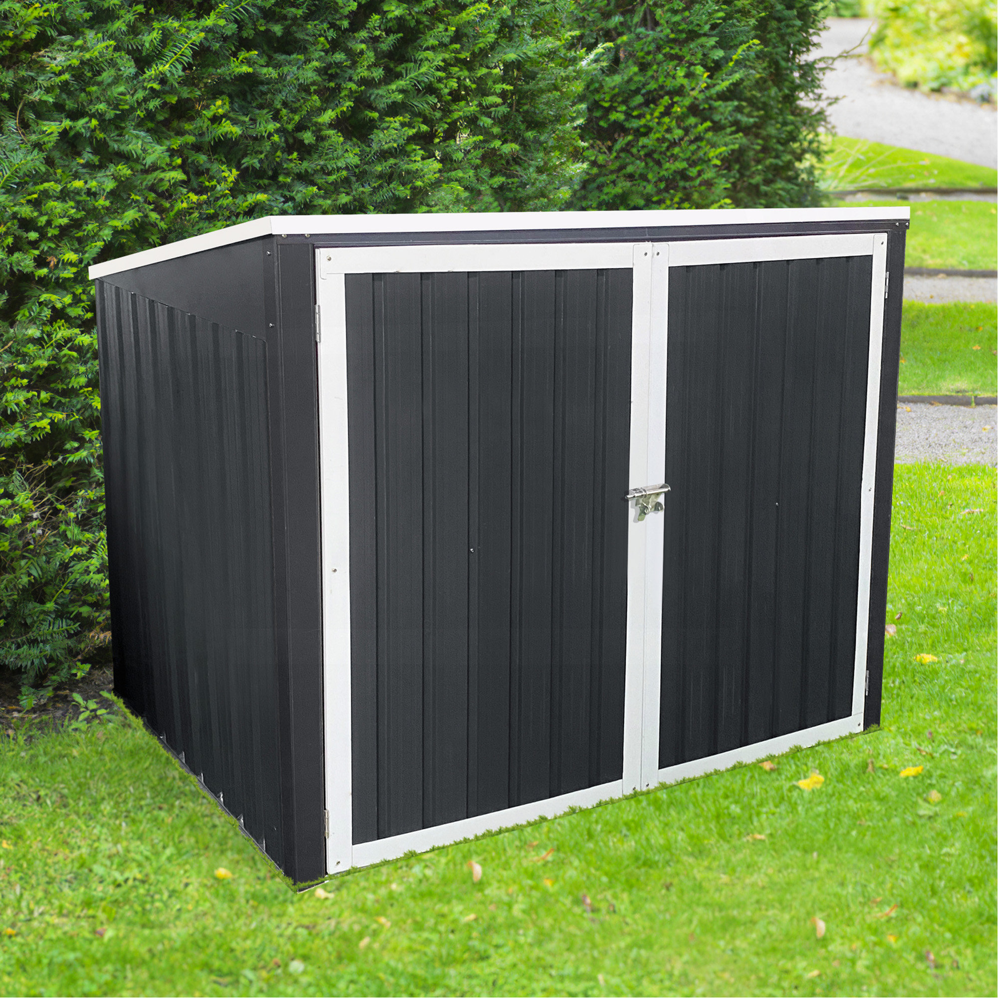 Alxfarton Garbage Bin Shed Stores 2 Trash Cans Metal Outdoor Bin Shed ...