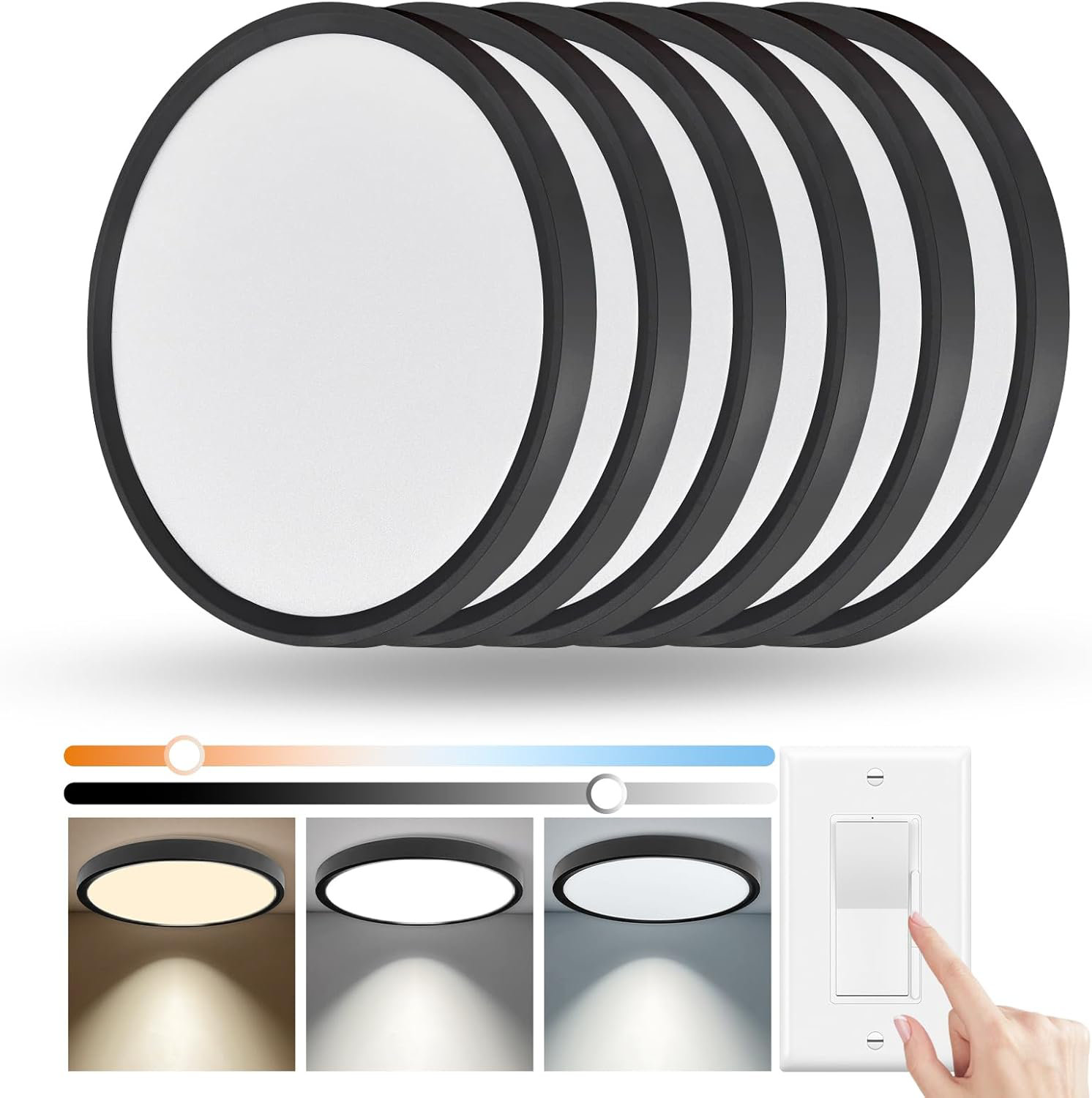 BONLOD 6 Pack Dimmable 12 Inch LED Flush Mount Ceiling Lights Fixture ...