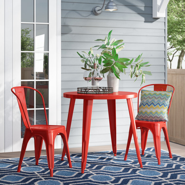 Latitude Run® Brinson 30'' Round Metal Indoor-Outdoor Table Set with 2 ...