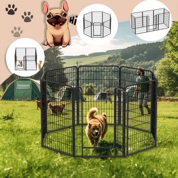 AOOLIVE 8 Panel Iron Exercise Pen With Pet Door | Wayfair