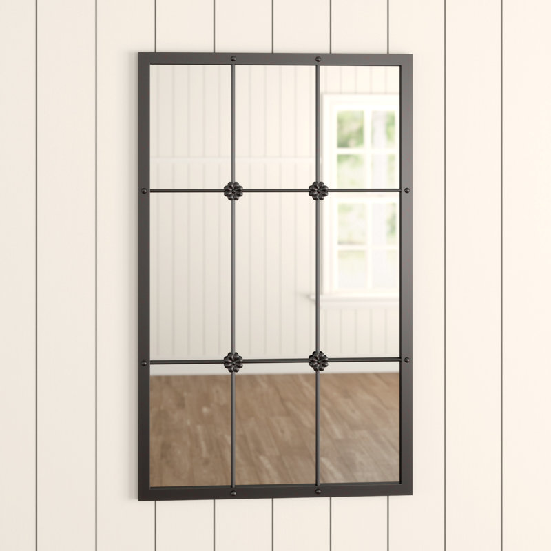 Charlton Home® Kinslee Metal Window Pane Farmhouse Wall Mirror ...