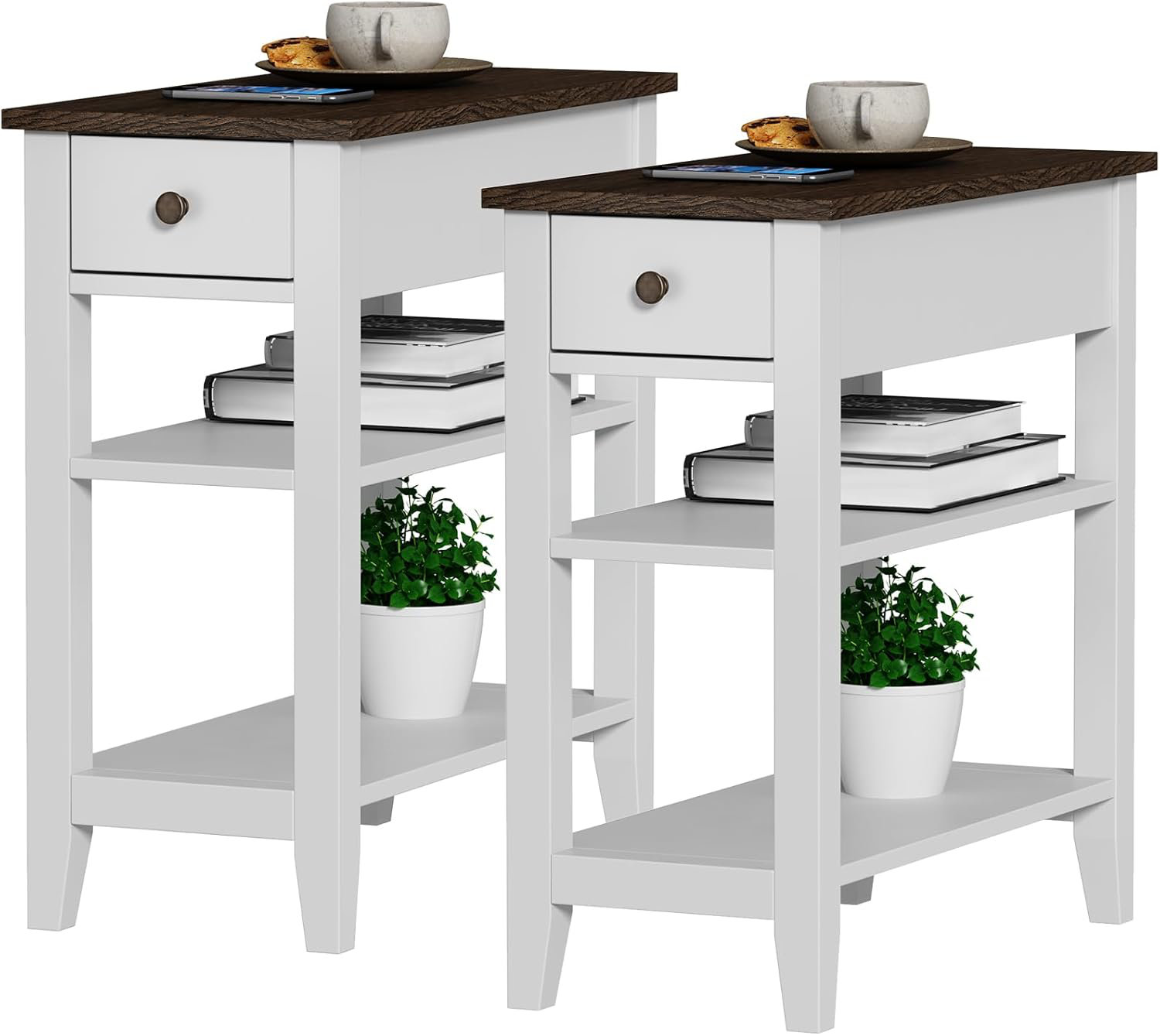 One Allium Way Ensemble de 2 tables d'appoint étroites avec tiroir et ...