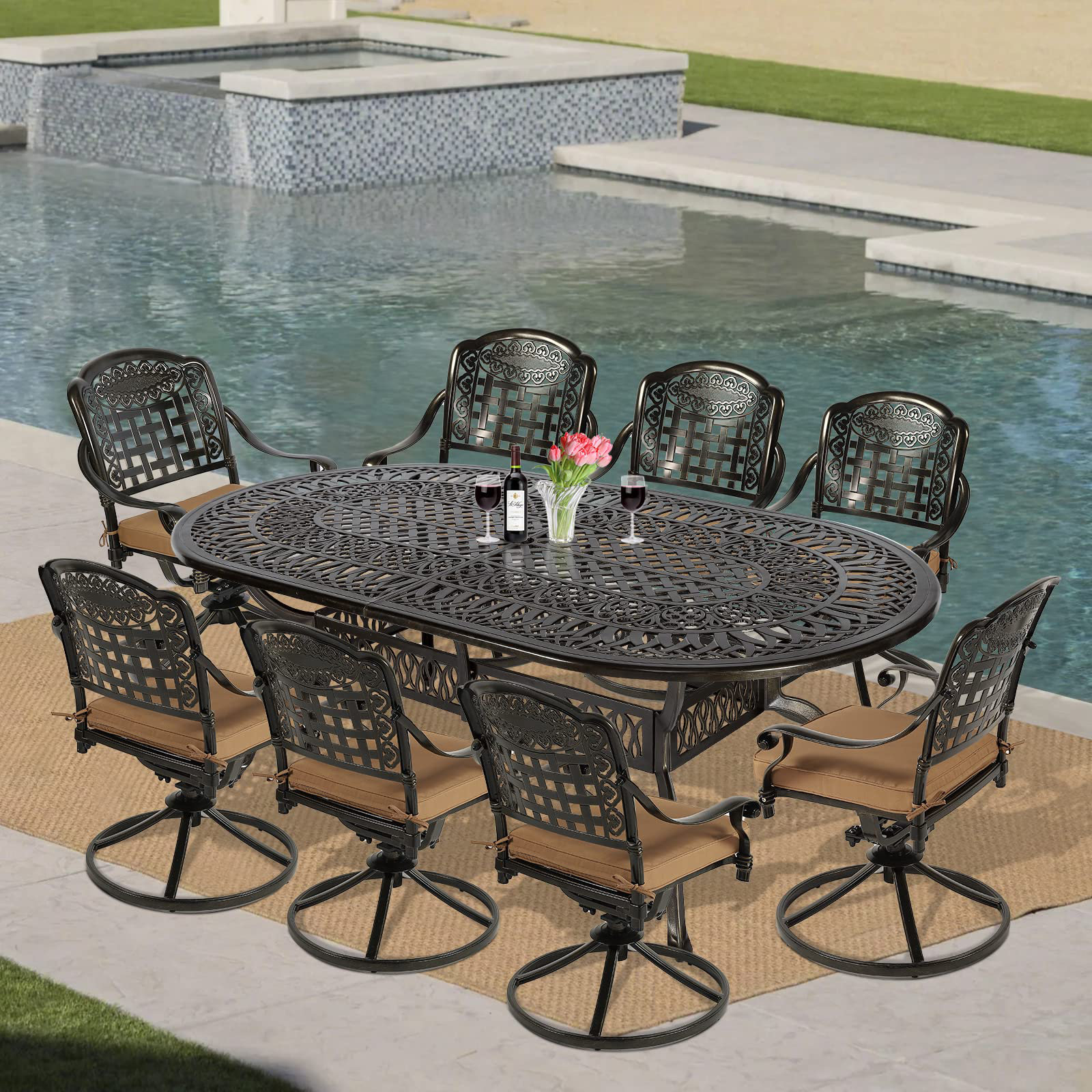 VIVIJASON 8 - Person Oval Outdoor Dining Set with Cushions & Reviews ...
