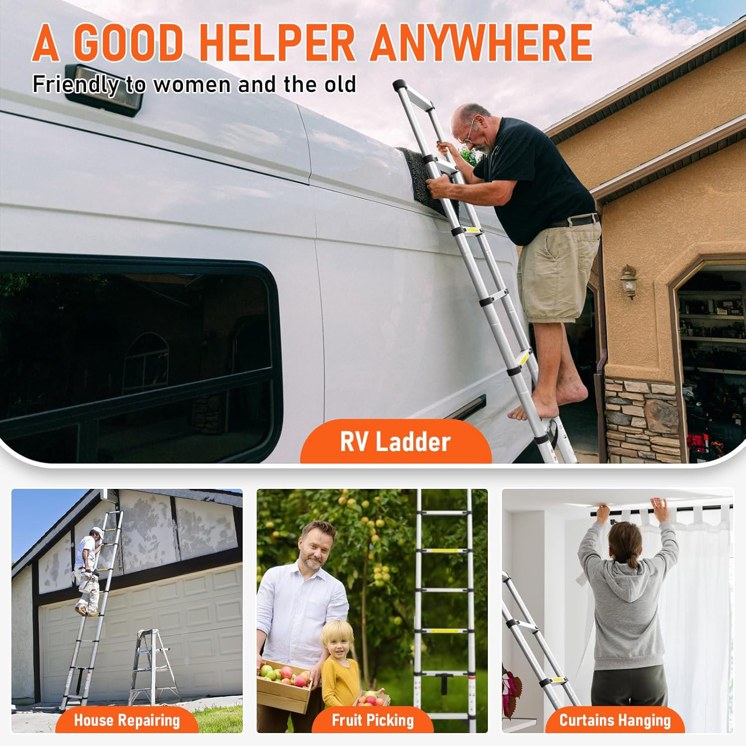 WFX Utility™ Telescoping Ladder 6.6FT Aluminum Lightweight Extension ...