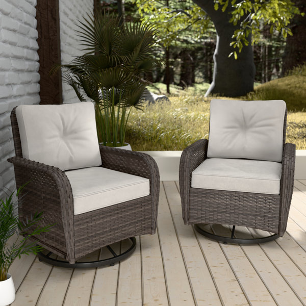 Wildon Home® Outdoor Wicker Swivel Rocker Chair with Cushions(Set of 2 ...