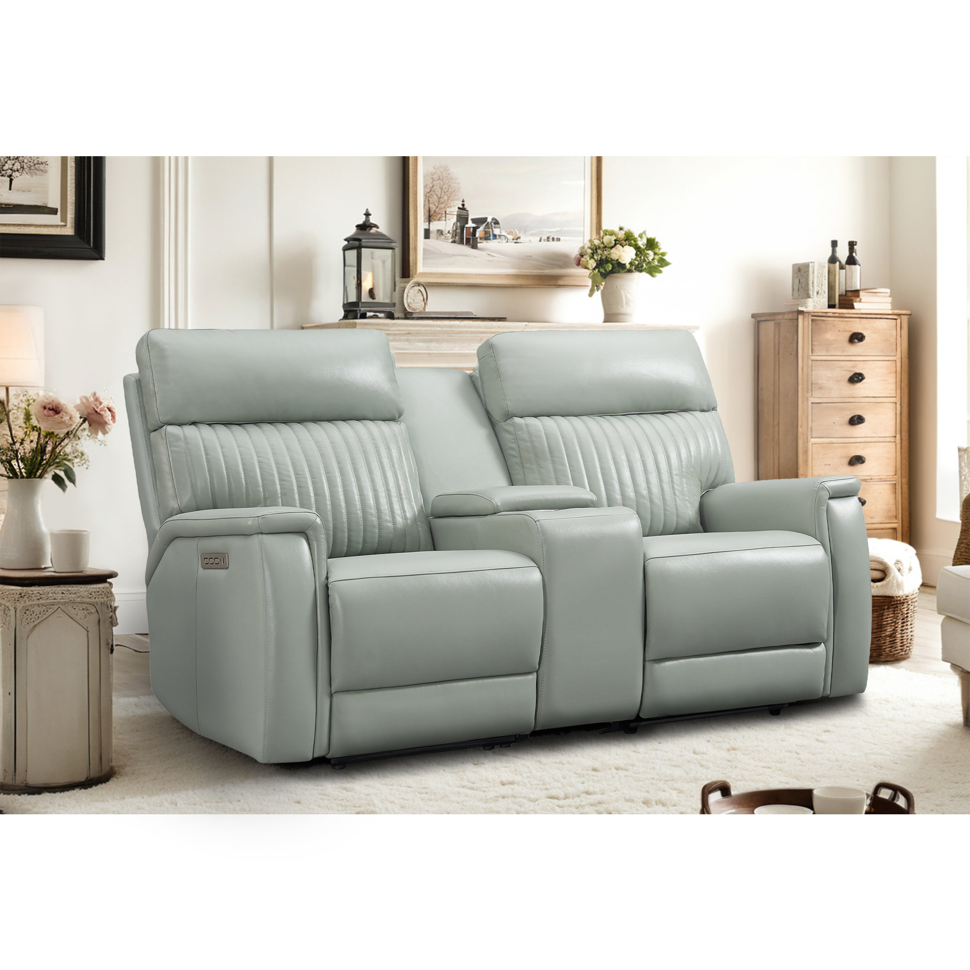 Hokku Designs Triple-Motor Recliner Sofa 73" Genuine Leather Power Zero ...