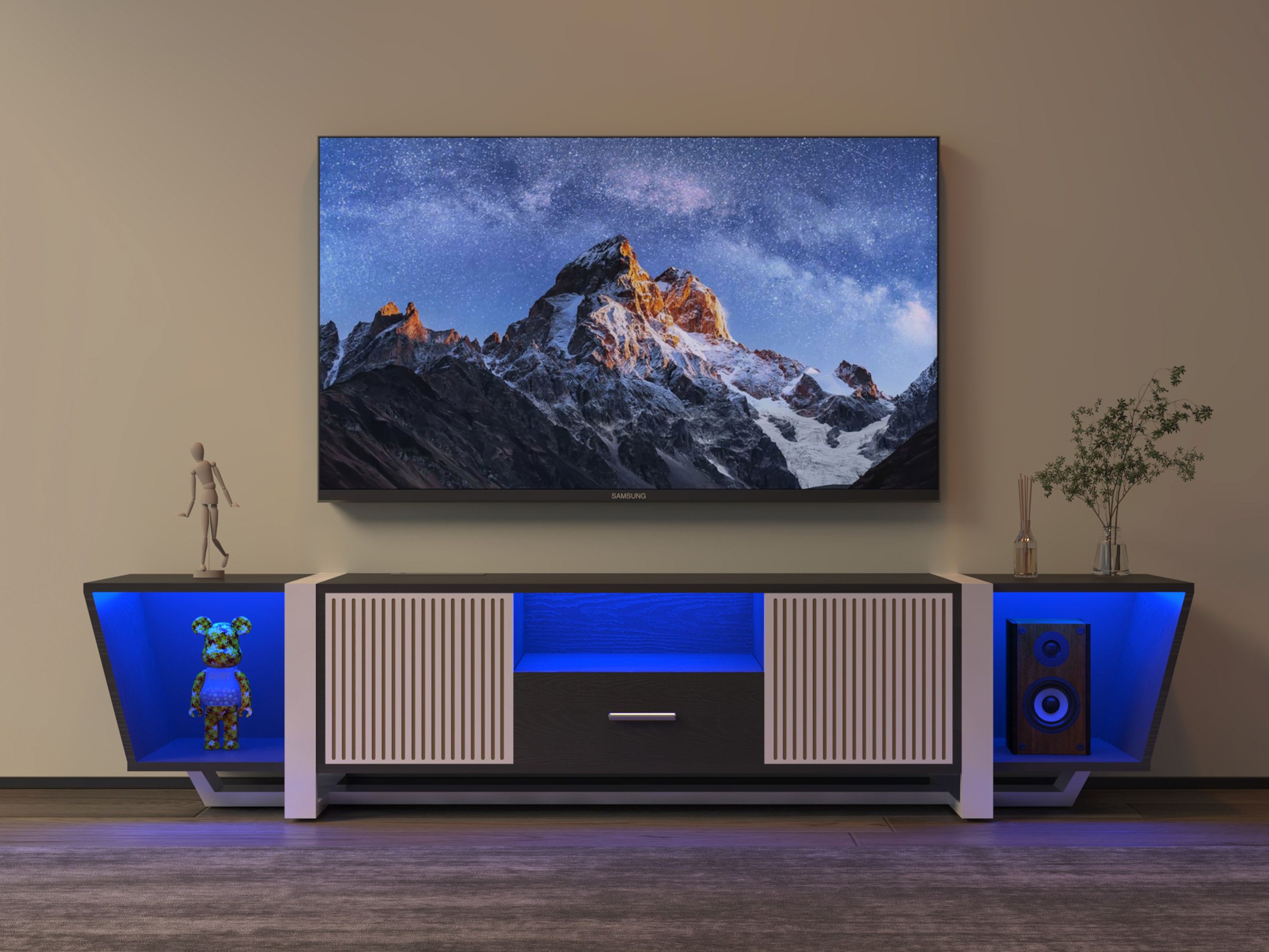 Orren Ellis TV Console With Large Storage Cabinets, Biplane Shape ...