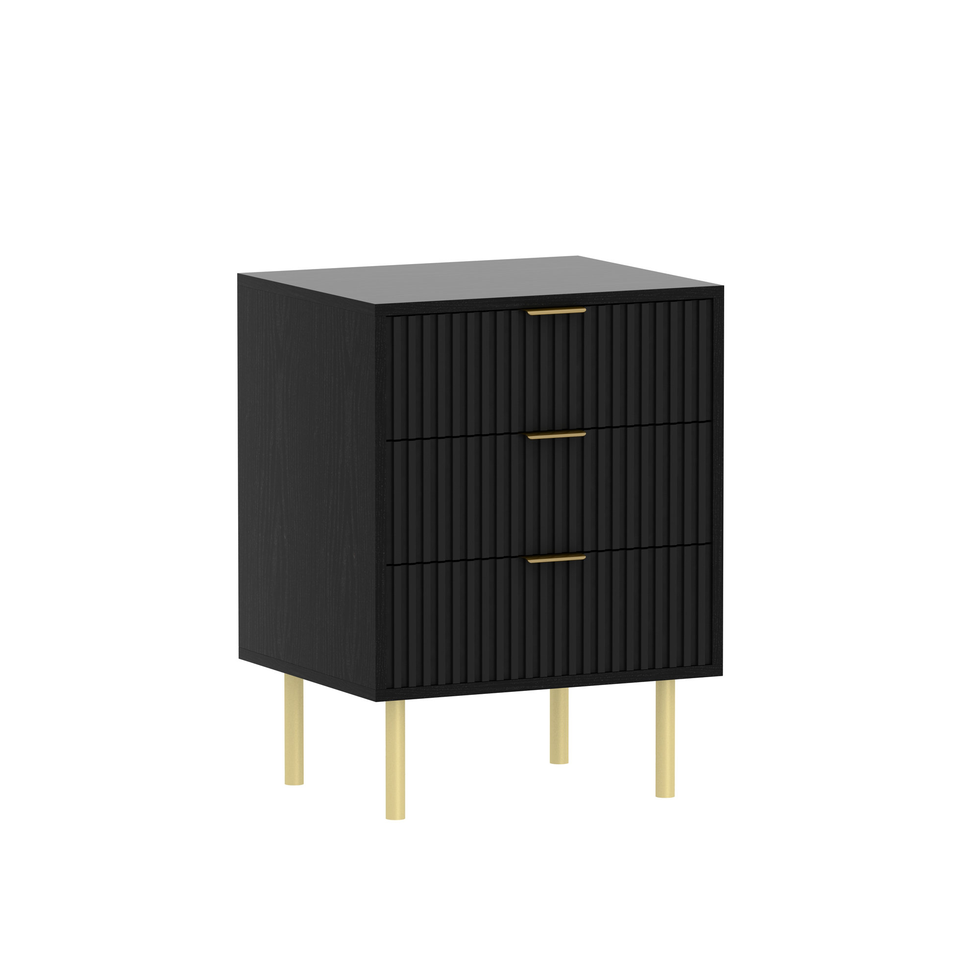 Mercer41 Black Fluted Ribbed 3 Drawer Nightstand, Chest of Drawers ...