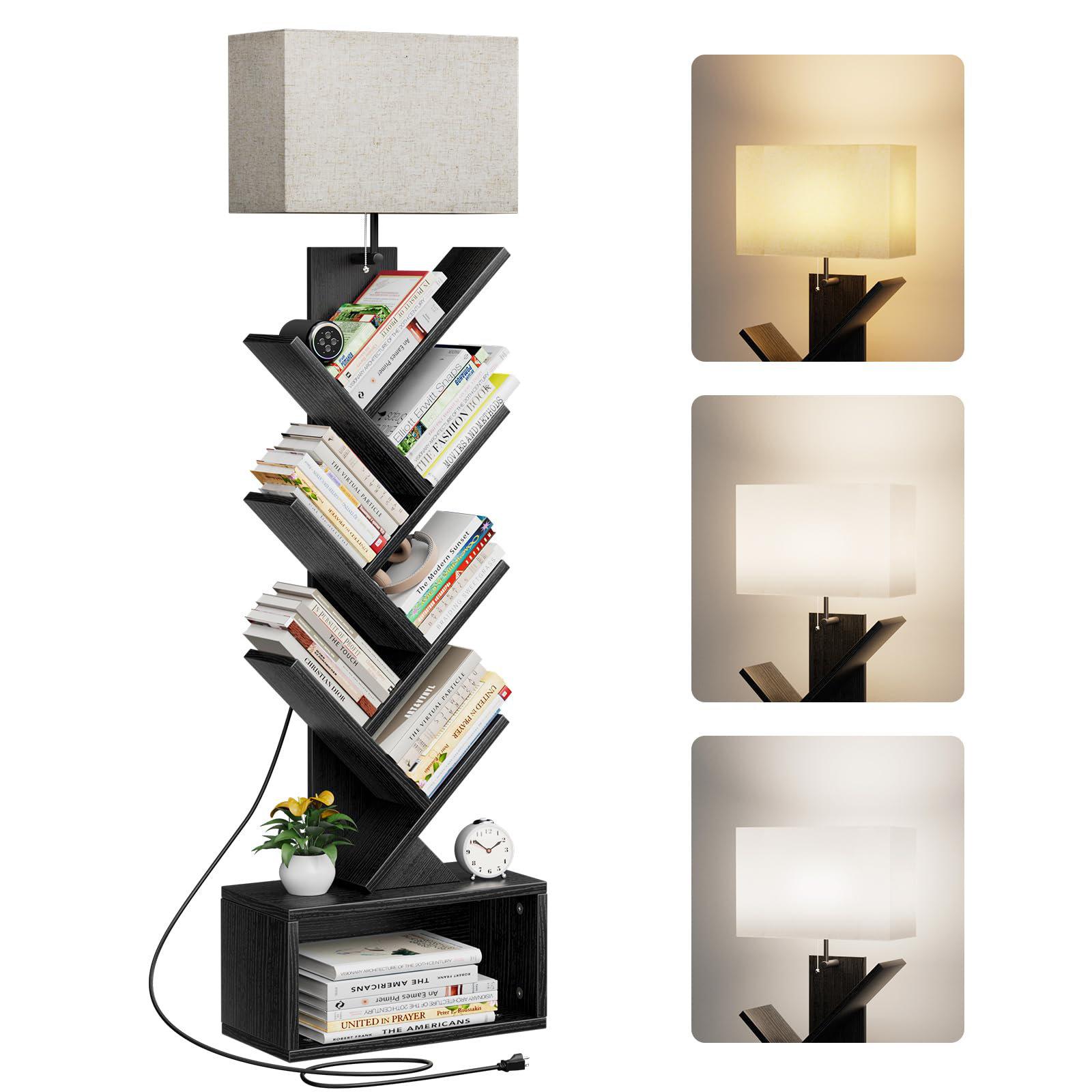 Ebern Designs 6 Tier Tree Bookshelf With Light, Small Bookcase Tower ...
