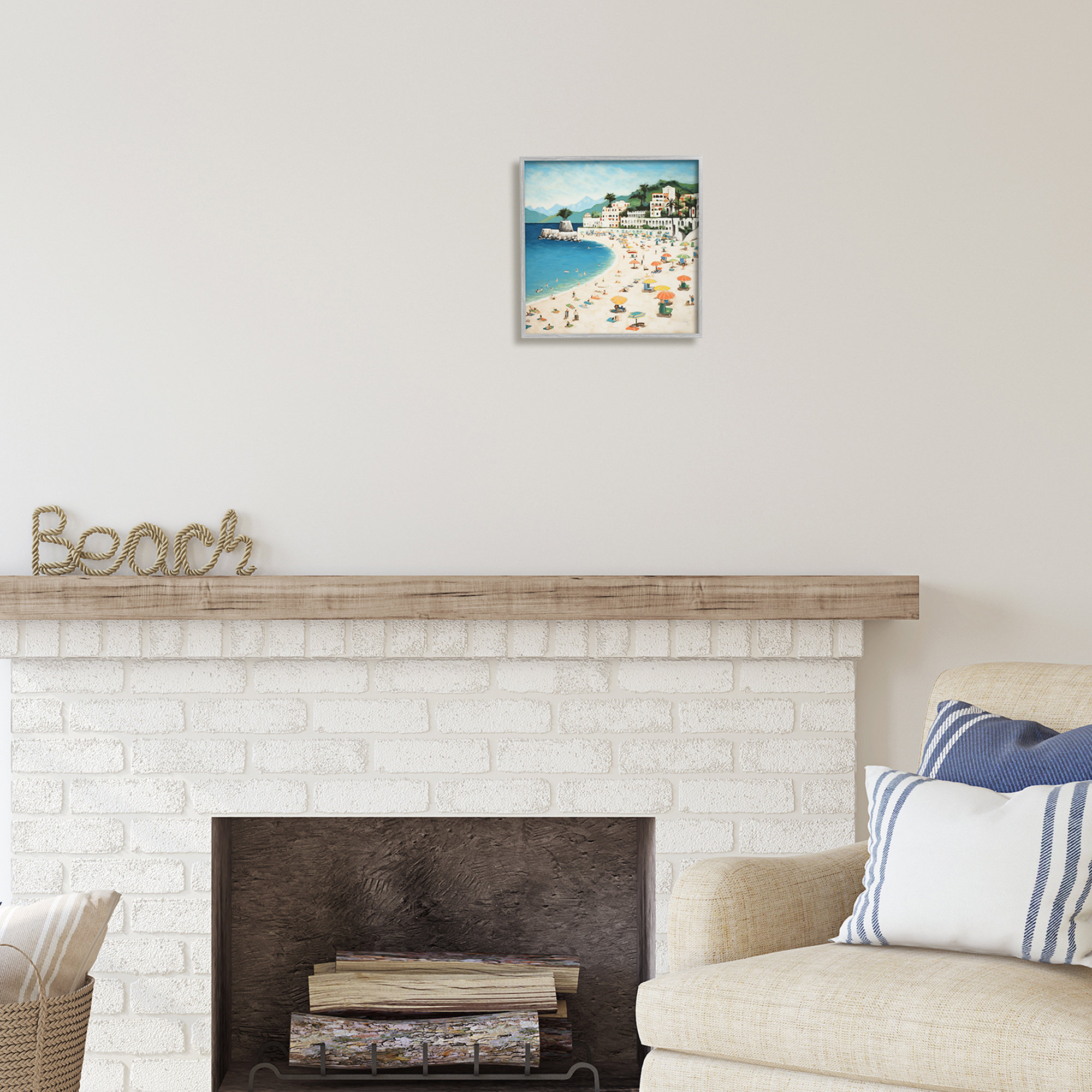 Stupell Industries Bb-383-Framed Summer Beach People Framed On Wood ...