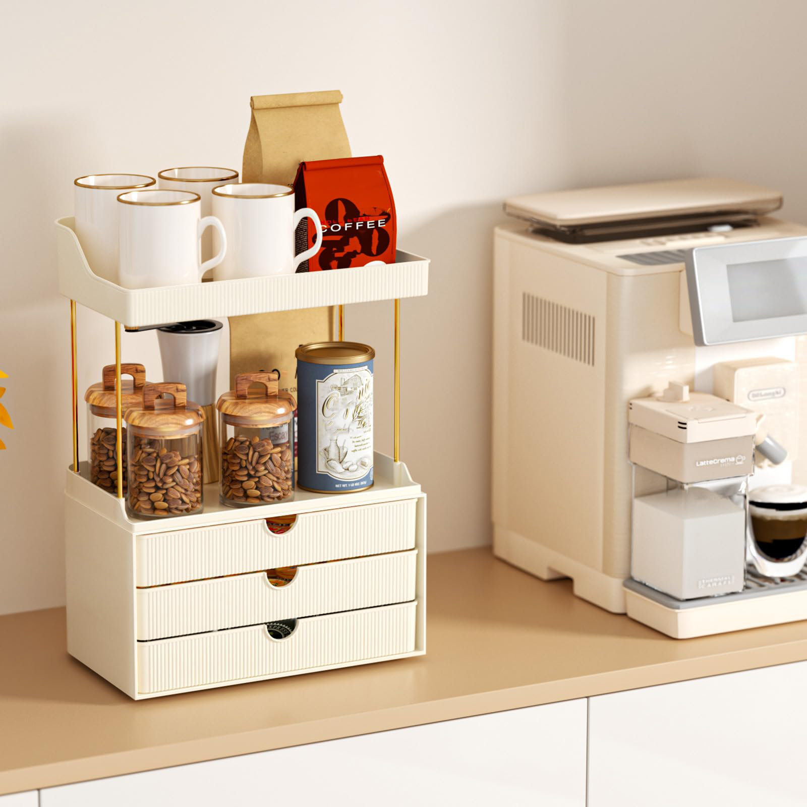 Everly Quinn 3 Drawers Bathroom Counter Organizer, 5 Tier Makeup ...