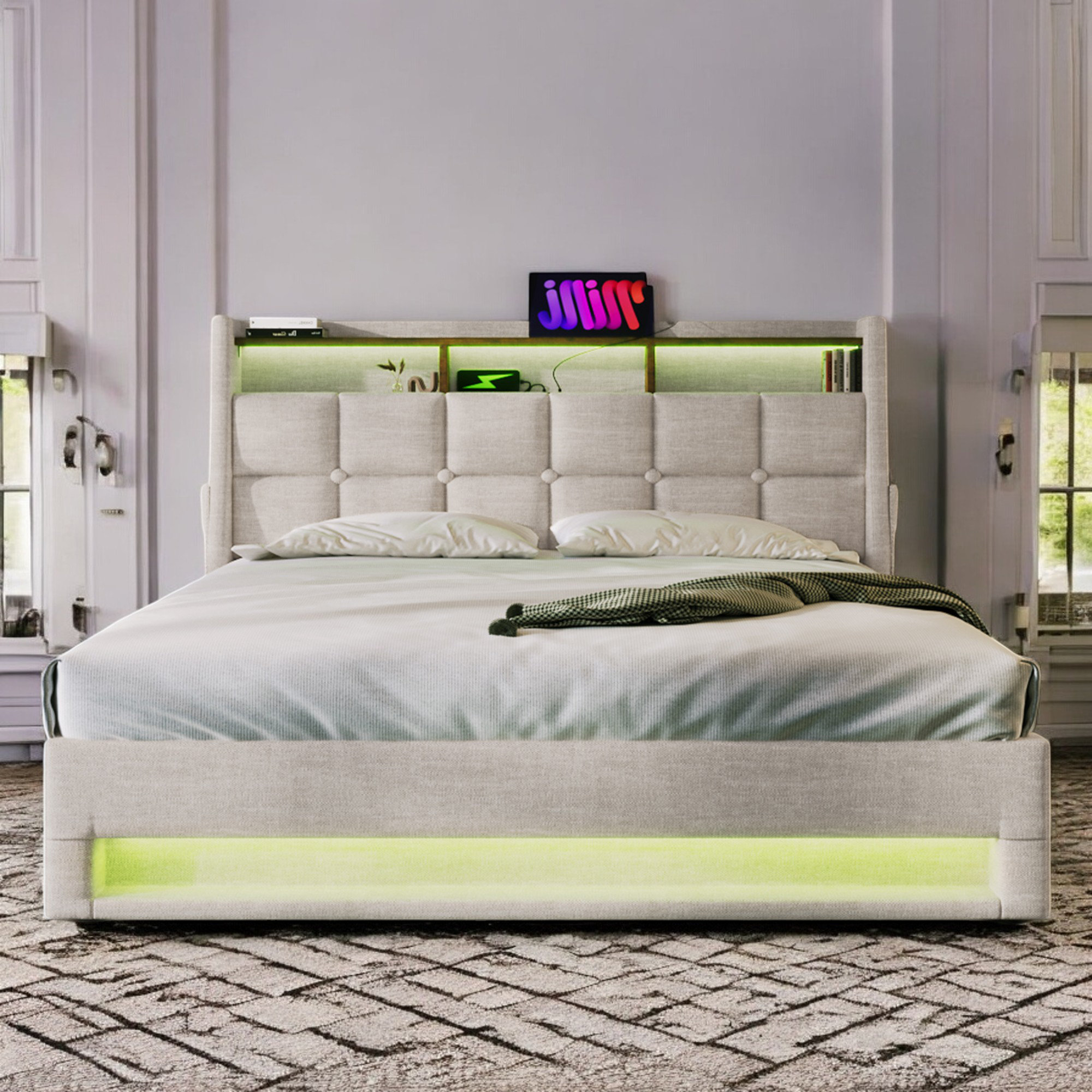Ivy Bronx Asit Linen Lift-up Storage Tufted Upholstered Platform Bed ...