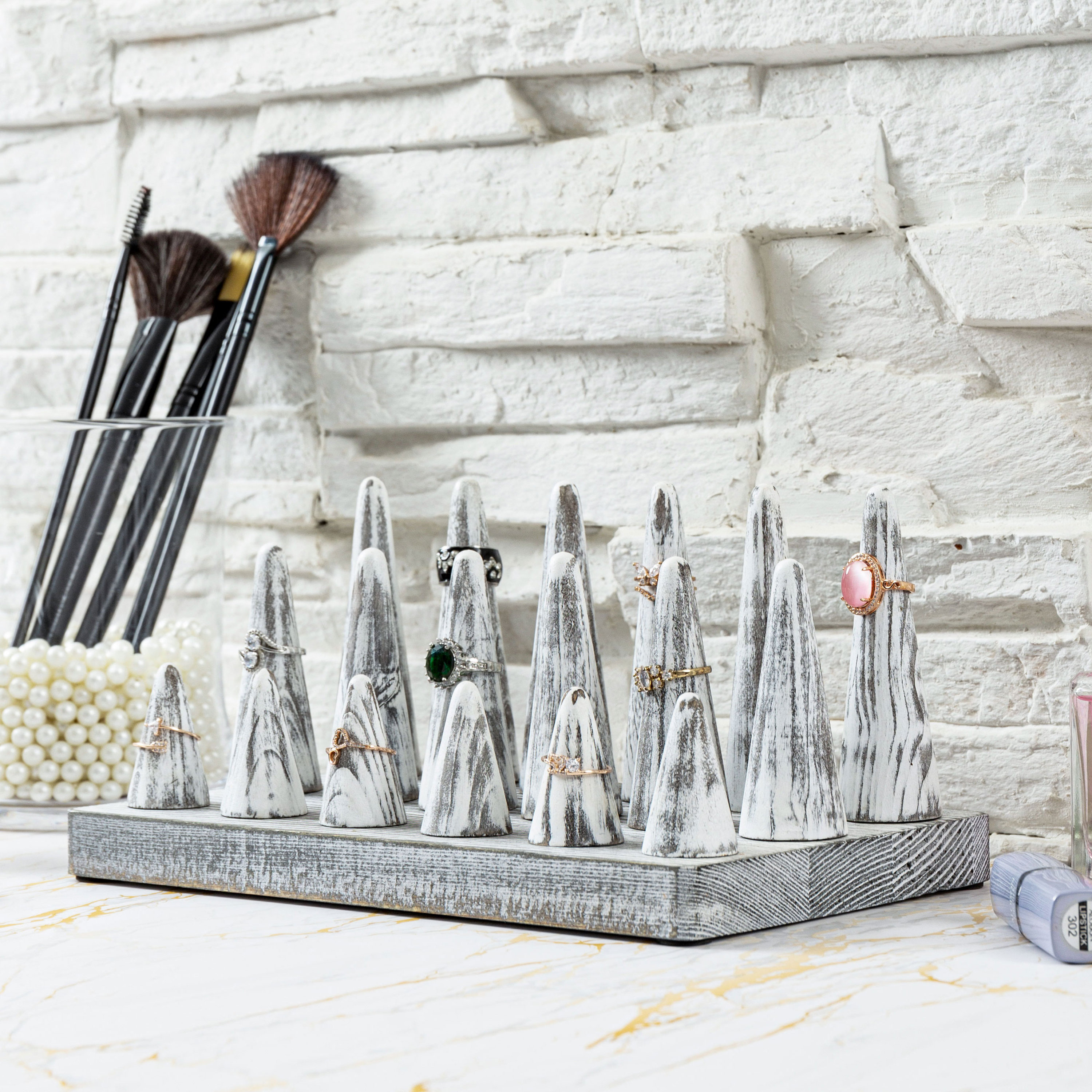 Gracie Oaks 18 Cone Solid Wood Jewelry Ring Holder | Wayfair