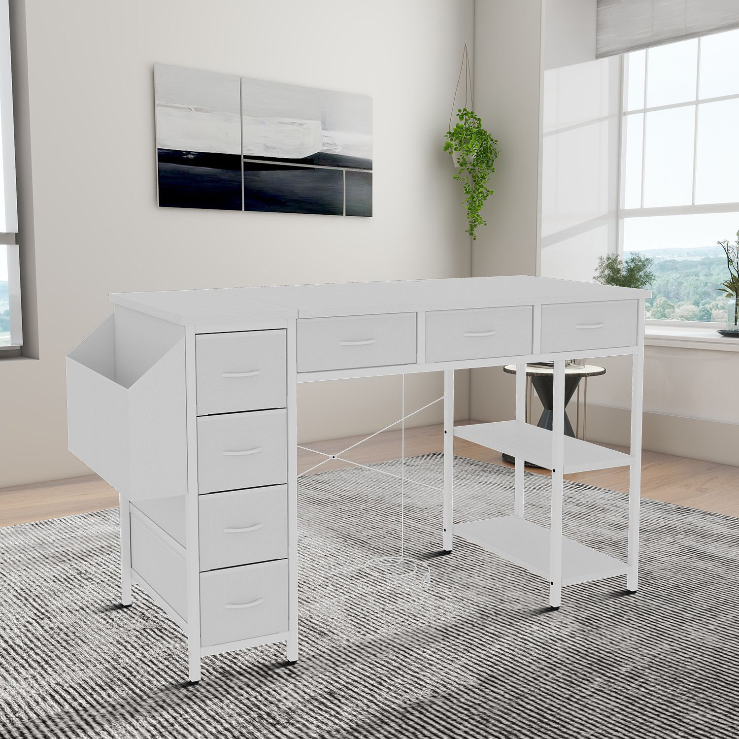 17 Stories Modern vintage style computer desk with storage drawers and ...