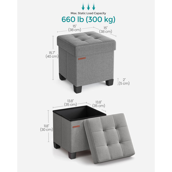 17 Stories 38cm Wide Square Solid Colour Standard Ottoman with Storage ...