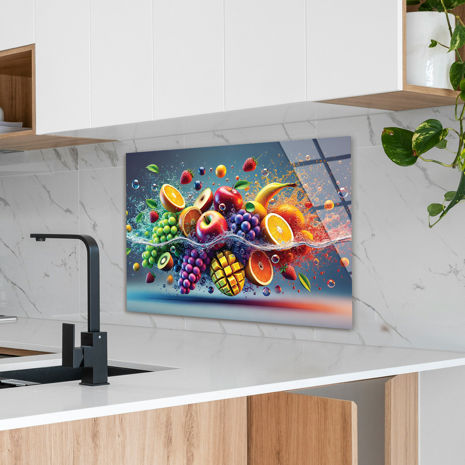 ARTEPERA Fruit Cascade Tempered Glass Backsplash Tile - Kitchen Wall ...