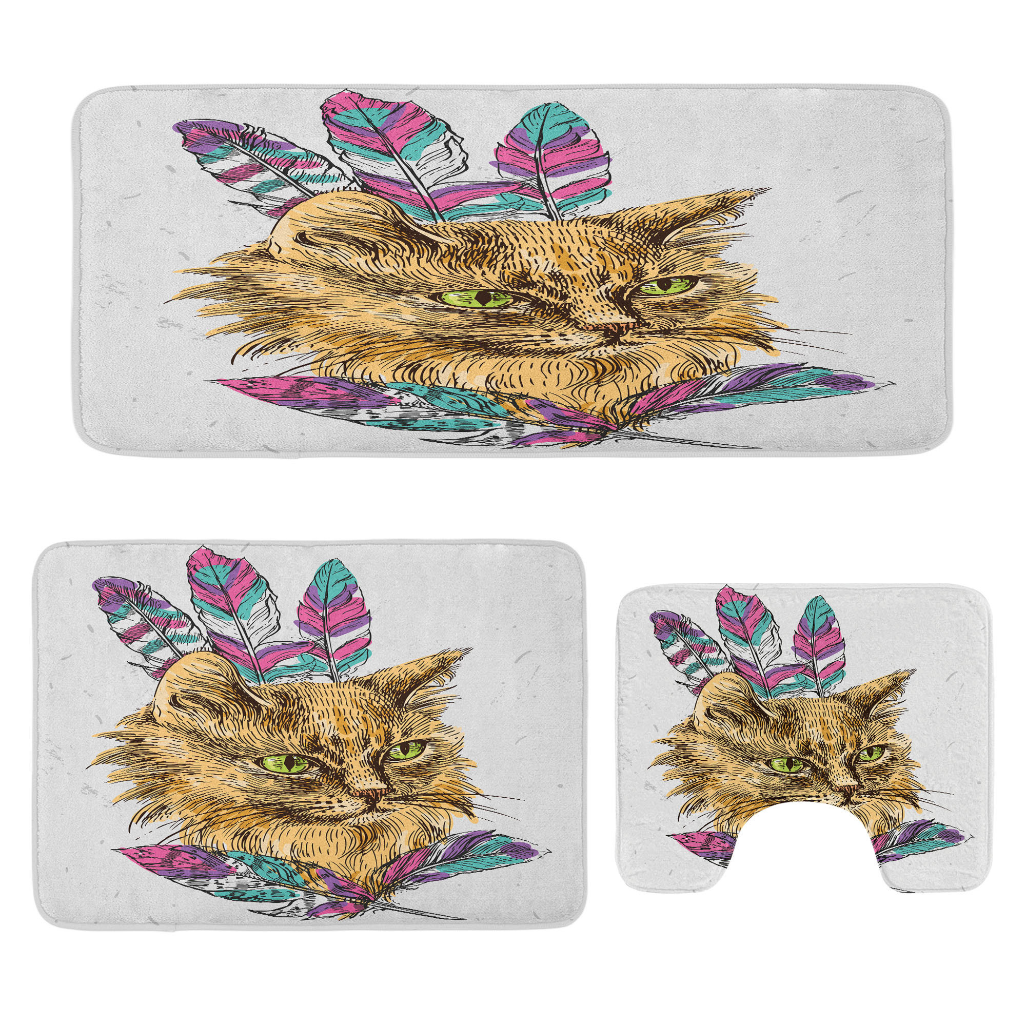 East Urban Home Cat Bathroom Rug Set 3 Pieces U-Shape & Rectangle Mats ...