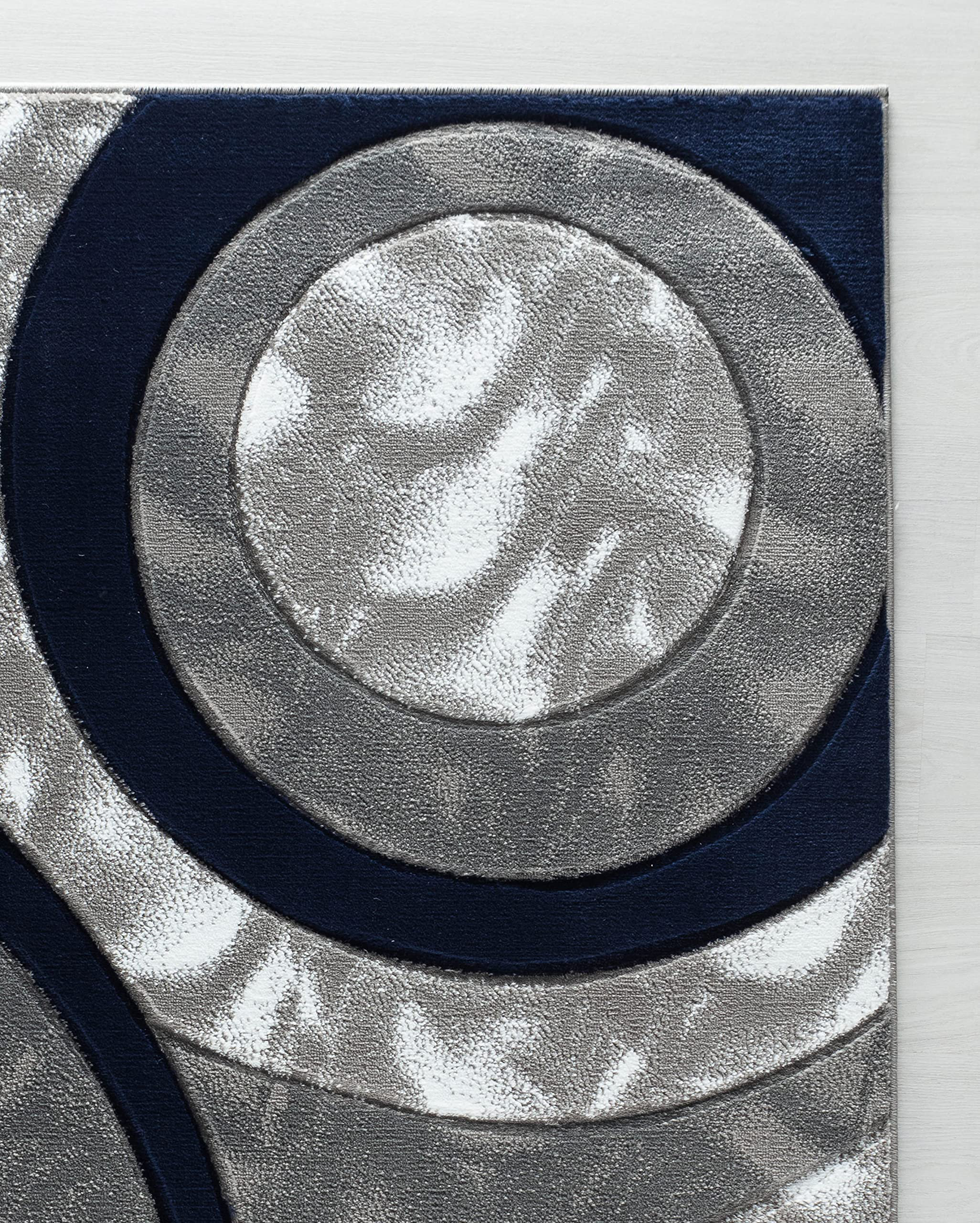 Brayden Studio Glory RugsModern8x10NavyCircleAreaRug,Soft Hand-Carved ...