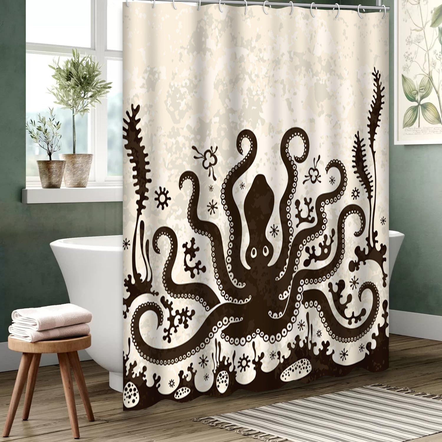 East Urban Home Coral Waterproof Shower Curtain,Ancient Culture Black ...