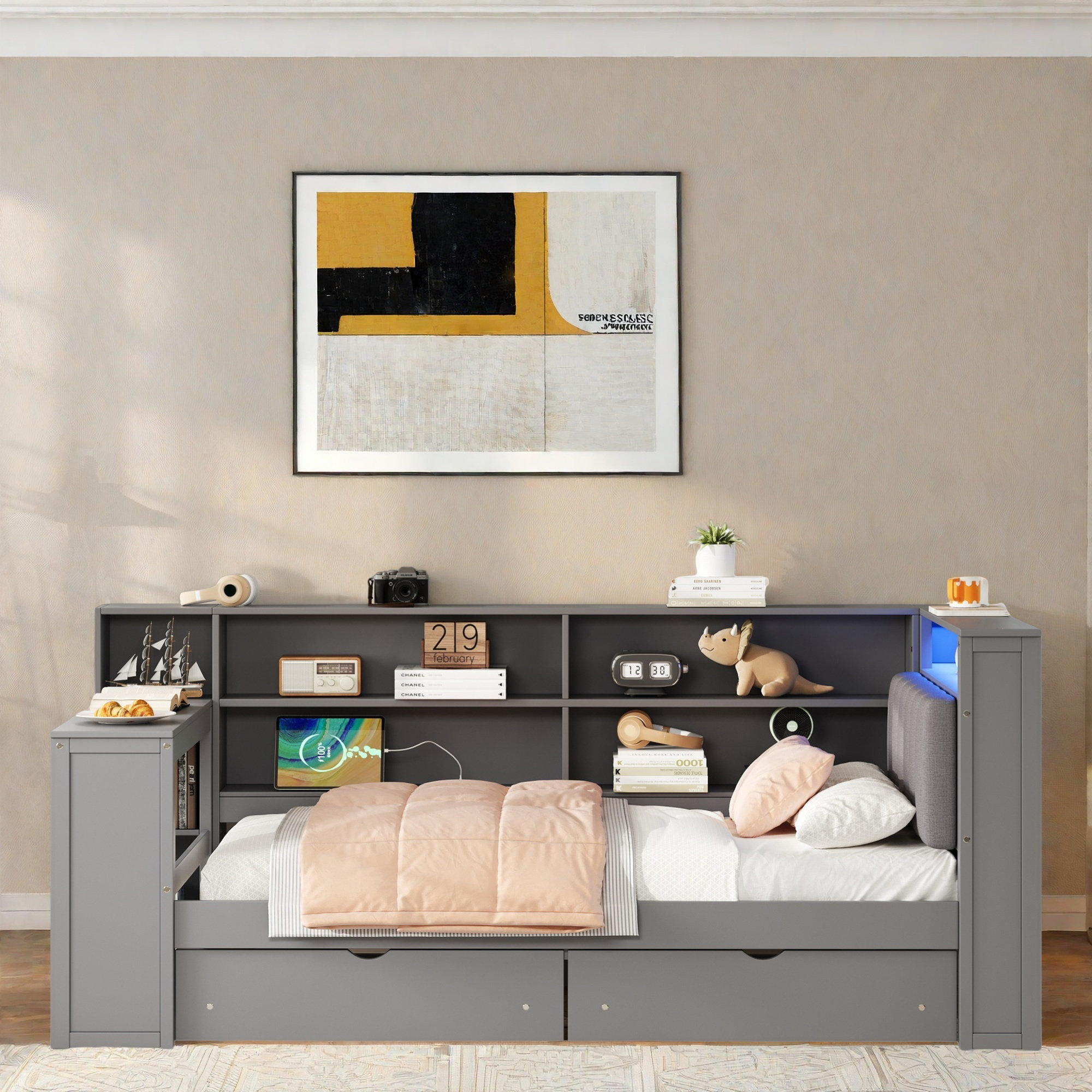 Red Barrel Studio® Wood Daybed With Storage Shelves, 2 Drawers ...