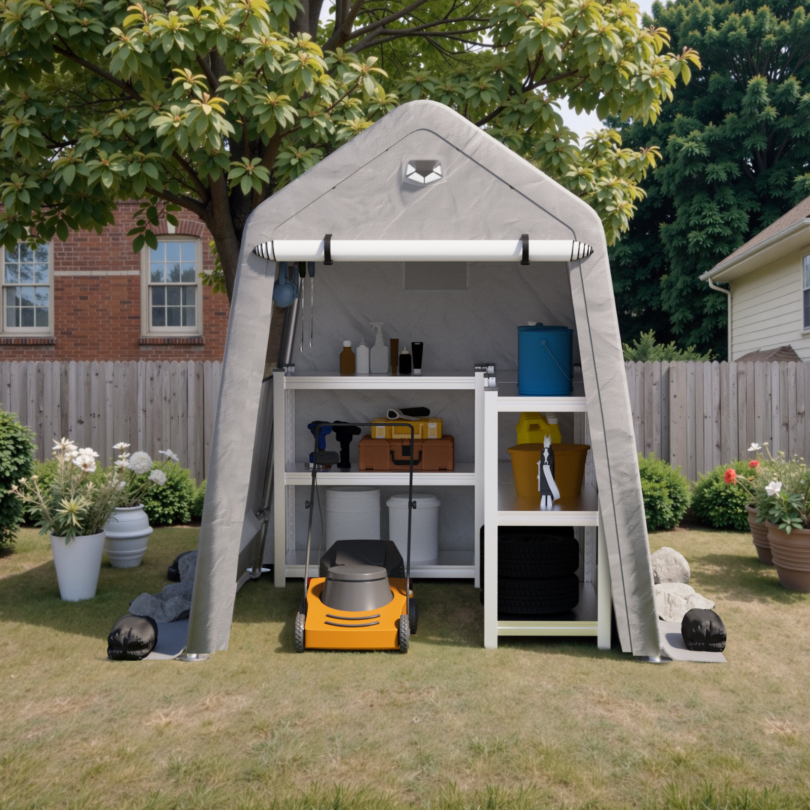 njnj 6 Ft. W X 8 Ft. D Outdoor Tool Storage Shed, Patio Storage Shelter ...
