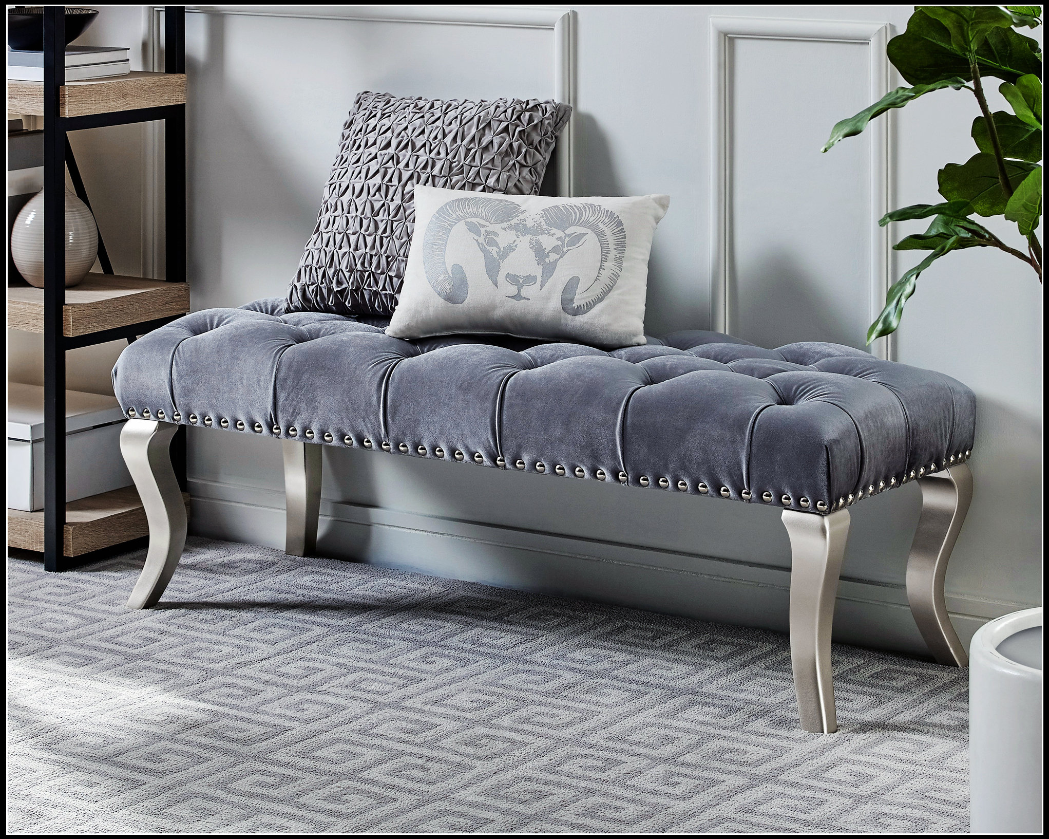 House of Hampton® Decor Maxem Tufted Fabric Upholstered Bench Nailhead ...