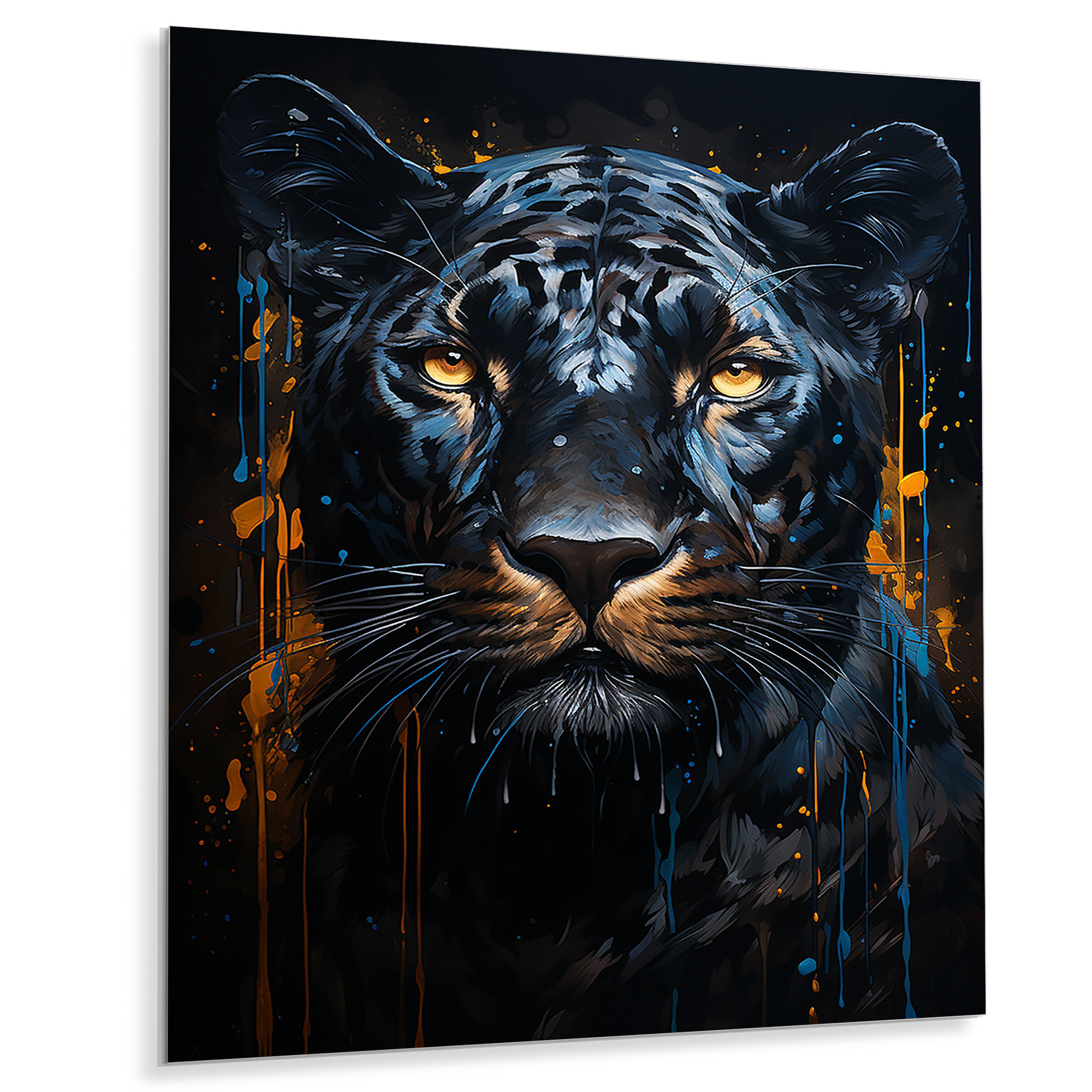 Latitude Run® Teal Yellow Midnight Panther Inky II - Animals Metal Wall ...