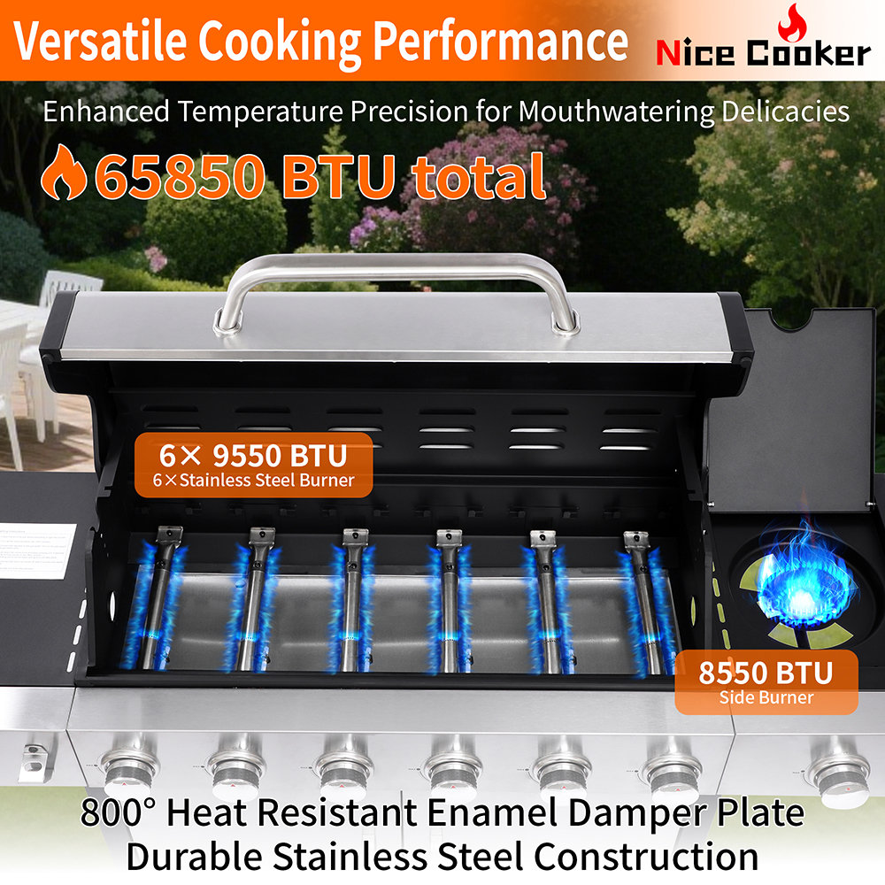 Nice Cooker 6 Burner Gas Grill With Side Burner & Reviews - Wayfair Canada