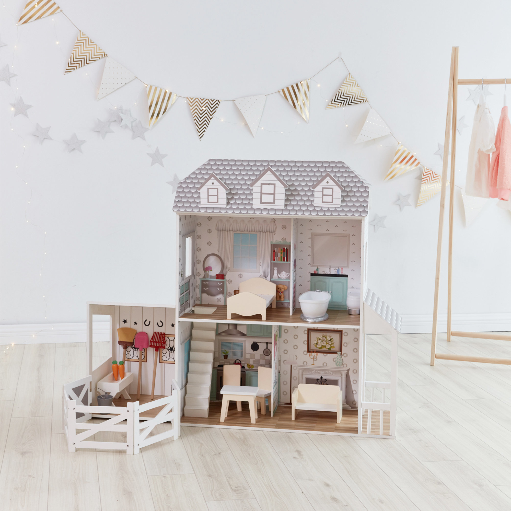 Teamson Kids Dreamland Farmhouse Dollhouse with Accessory Set & Reviews ...