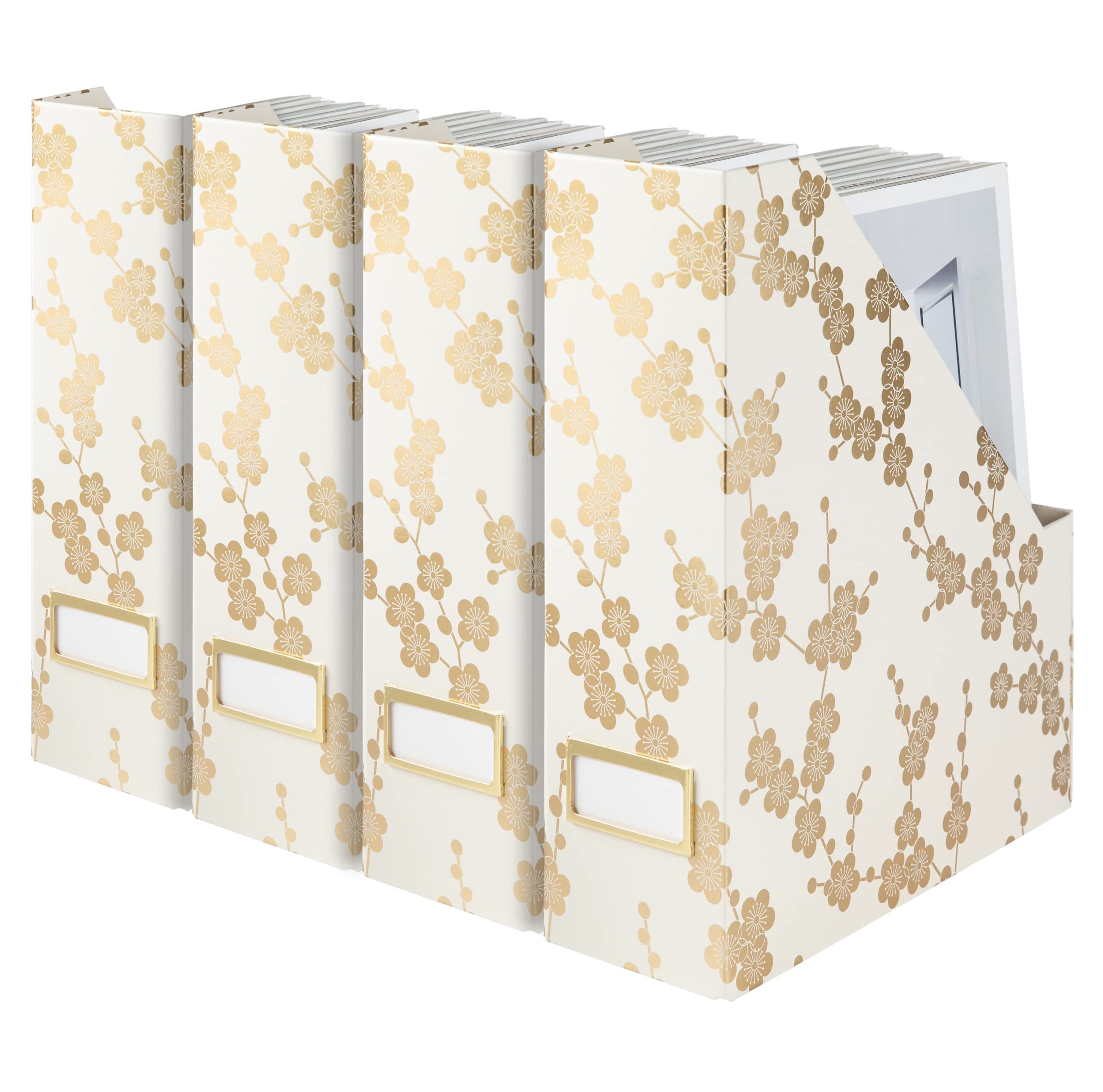 Rosdorf Park Set of 4 Decorative Foldable Magazine Storage Boxes – Gold ...
