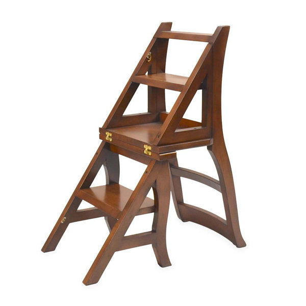 Plow & Hearth 3 - Step Wood Folding Small Step Ladder | Wayfair
